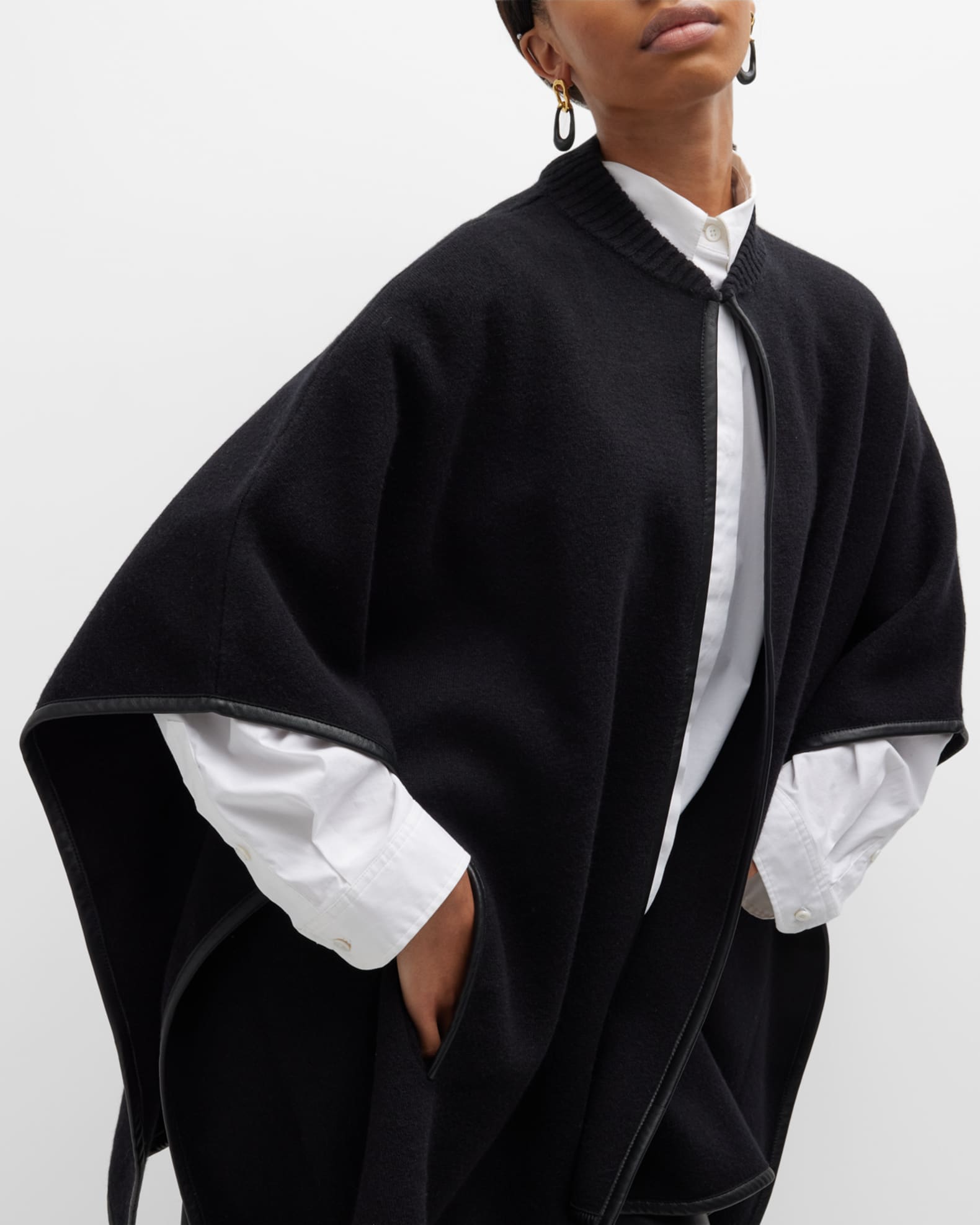 Sofia Cashmere Milano Knit Cashmere Cape With Leather Trim | Neiman Marcus
