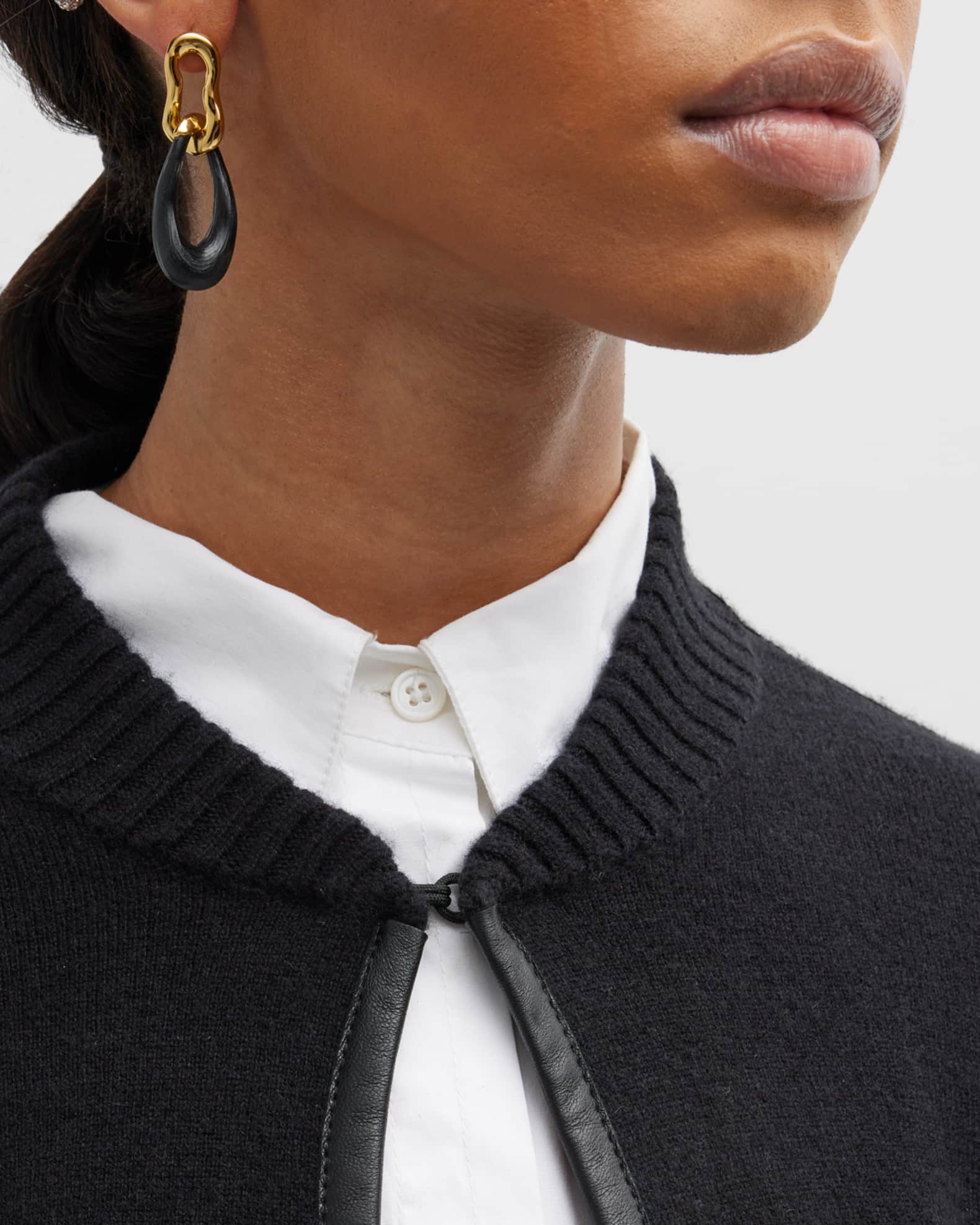 Sofia Cashmere Milano Knit Cashmere Cape With Leather Trim | Neiman Marcus