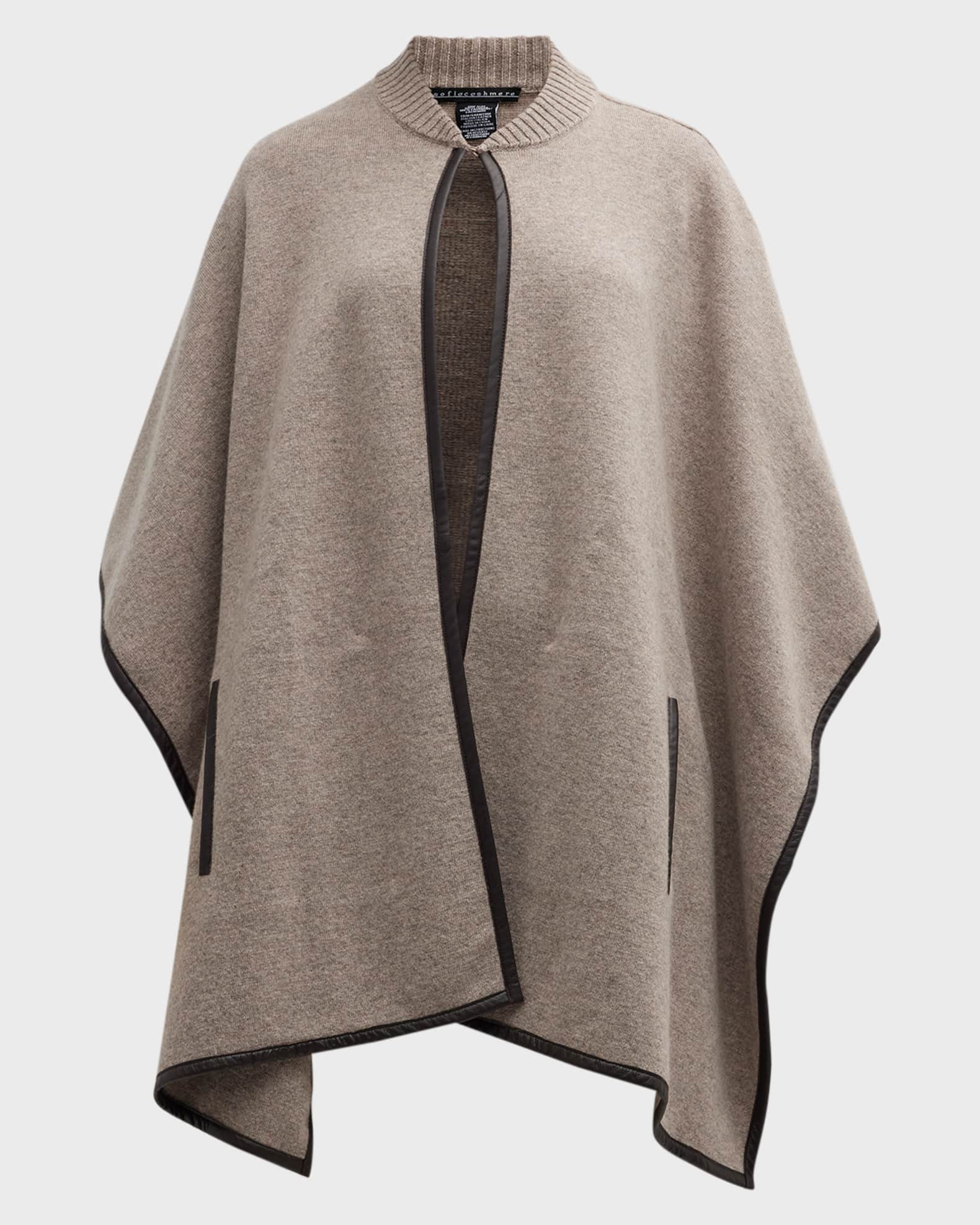 Sofia Cashmere Milano Knit Cashmere Cape With Leather Trim | Neiman Marcus
