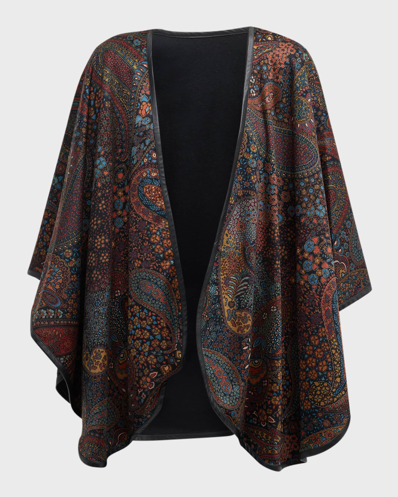 Sofia Cashmere Paisley Cashmere & Leather Cape | Neiman Marcus