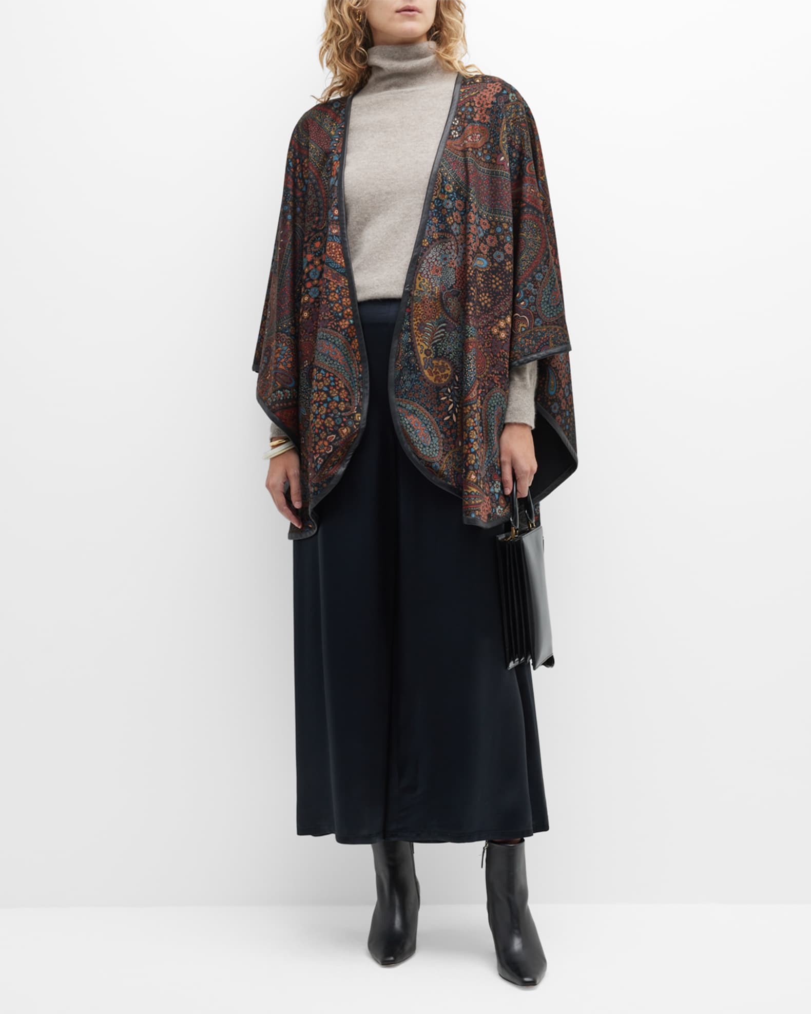 Sofia Cashmere Paisley Cashmere & Leather Cape | Neiman Marcus