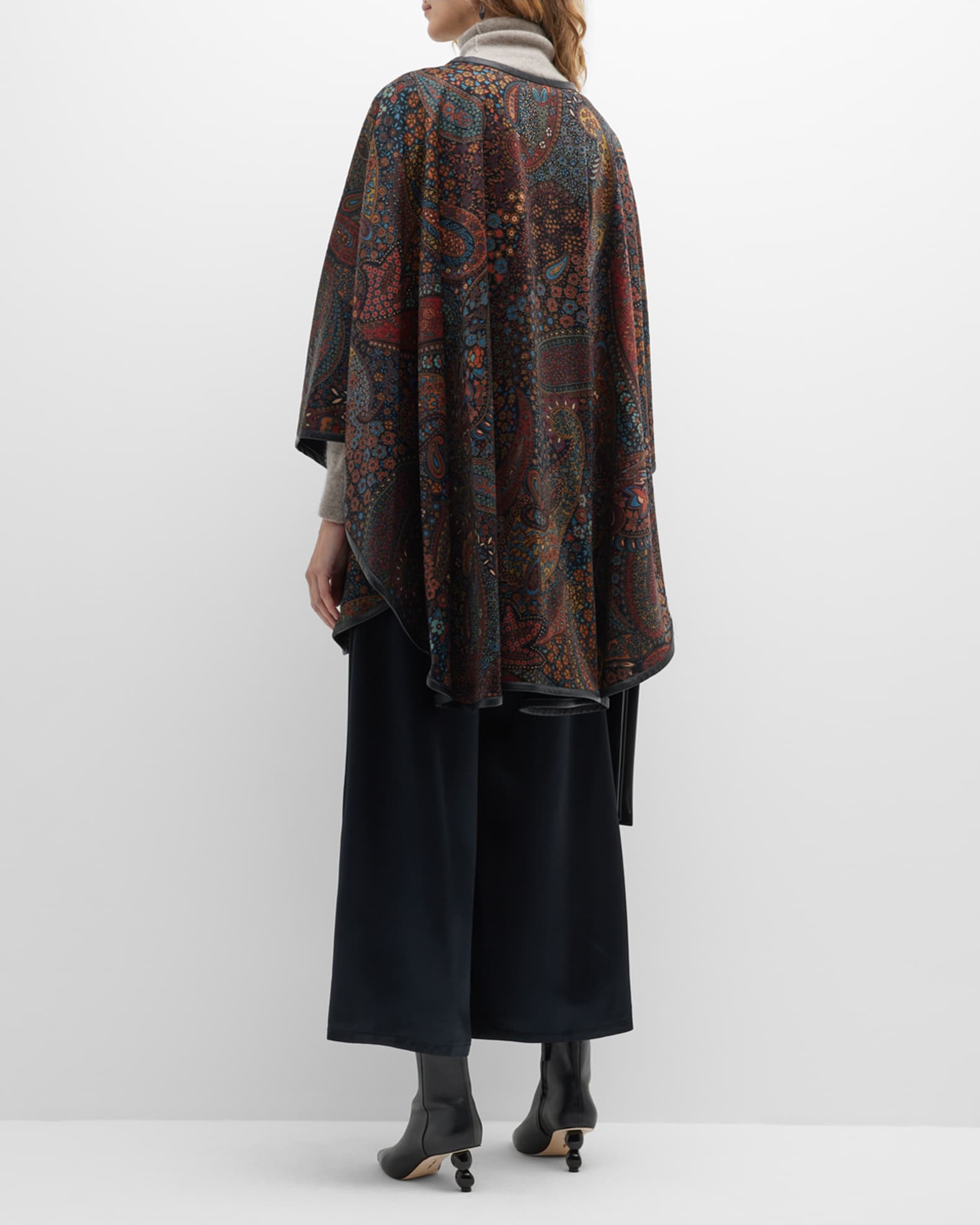 Sofia Cashmere Paisley Cashmere & Leather Cape | Neiman Marcus