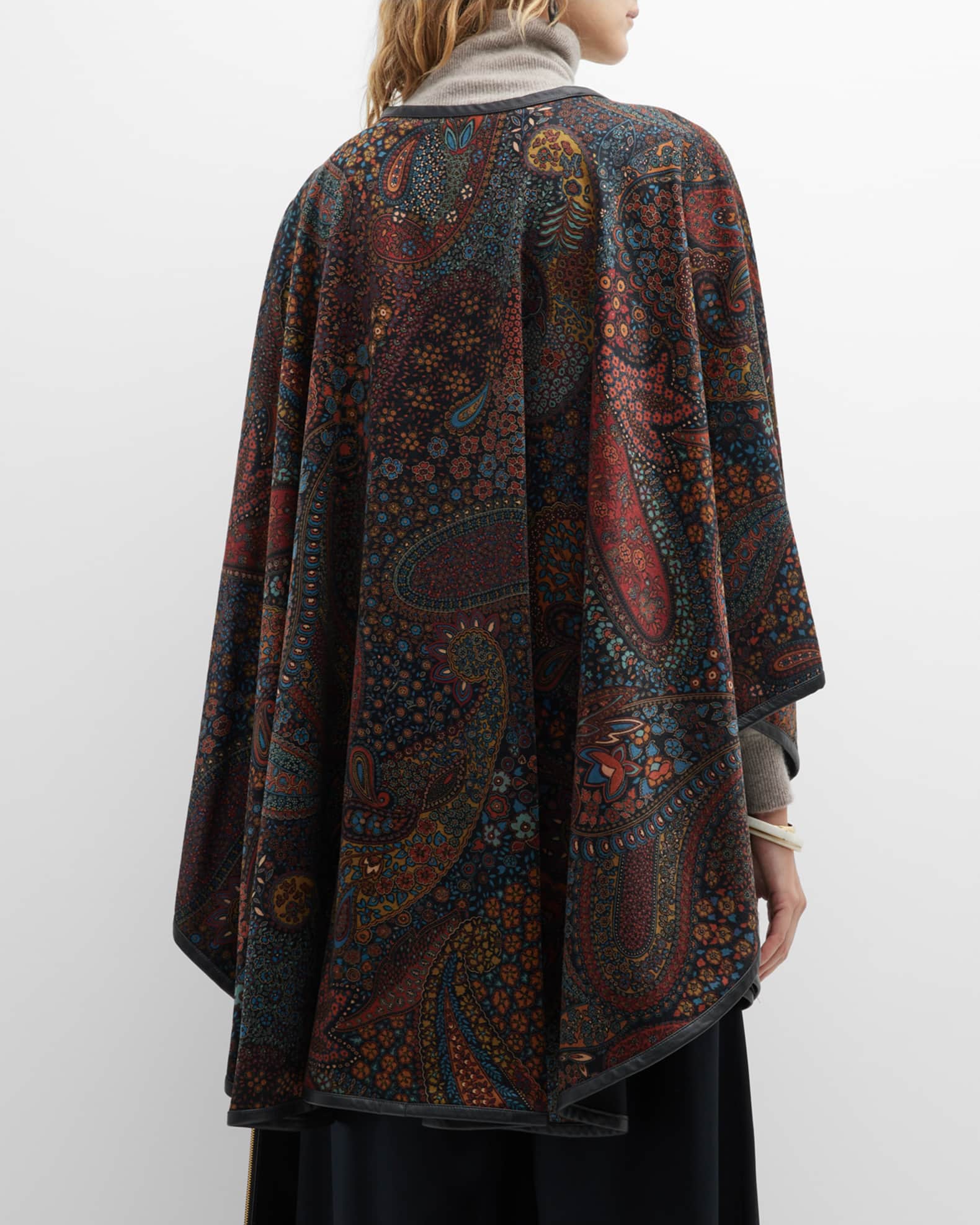 Sofia Cashmere Paisley Cashmere & Leather Cape | Neiman Marcus