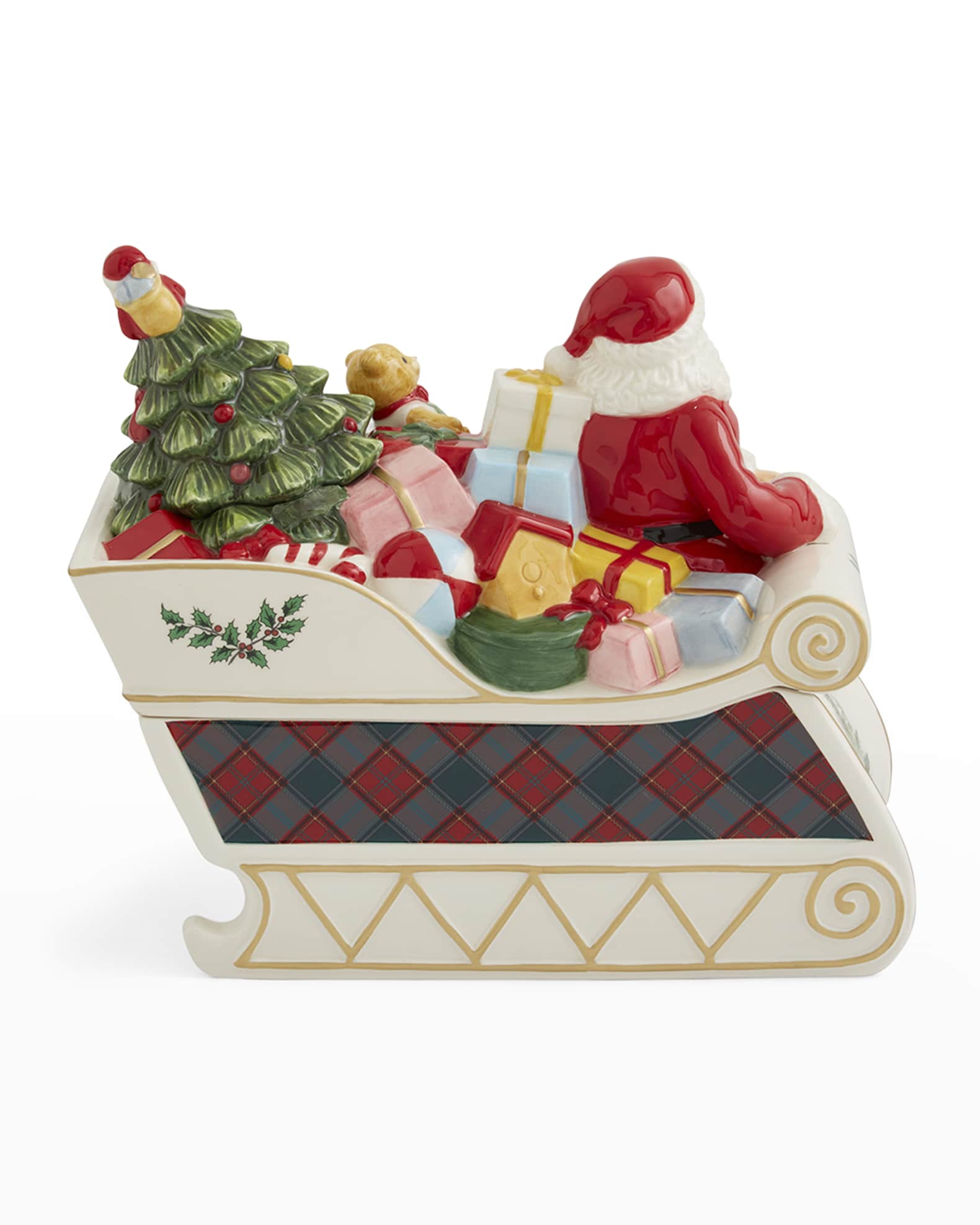 Spode Christmas Tree Tartan Figural Santa Sleigh Cookie Jar | Neiman Marcus