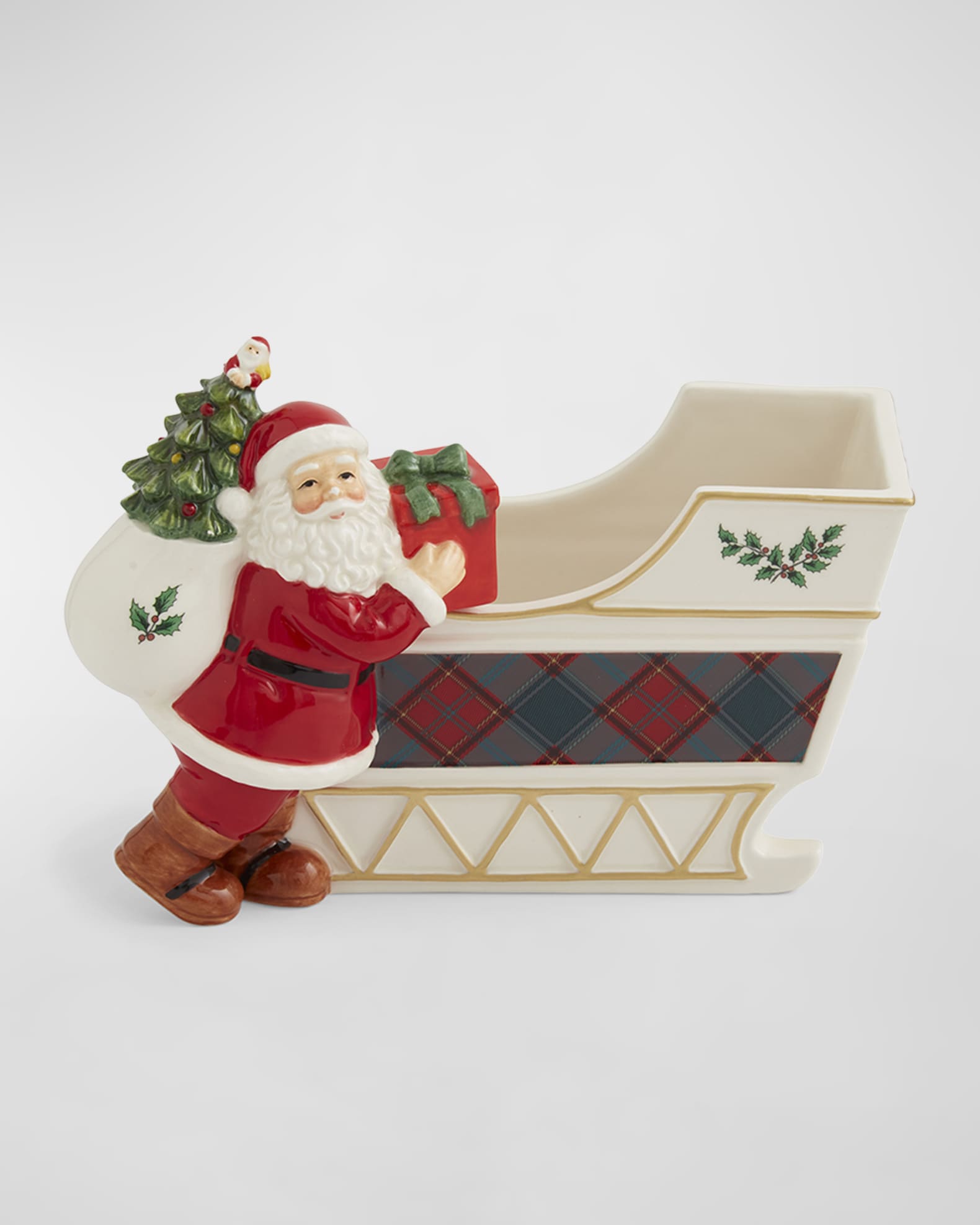 Spode Christmas Tree Tartan Figural Santa Sleigh Candy Jar | Neiman Marcus