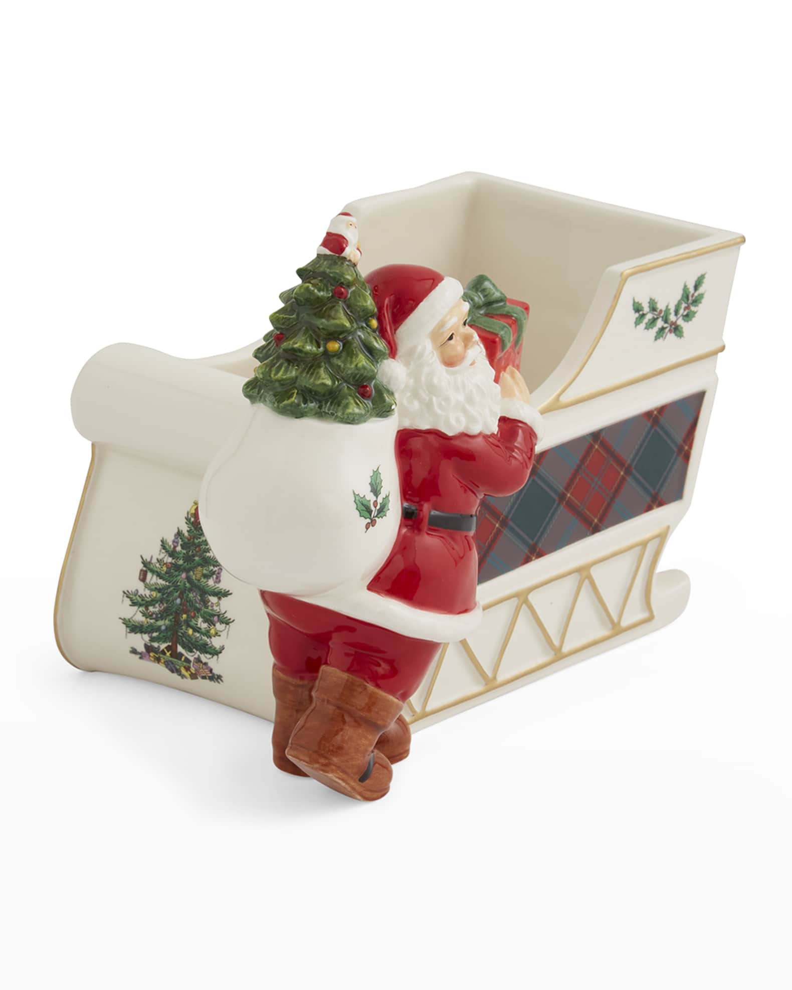 Spode Christmas Tree Tartan Figural Santa Sleigh Candy Jar | Neiman Marcus