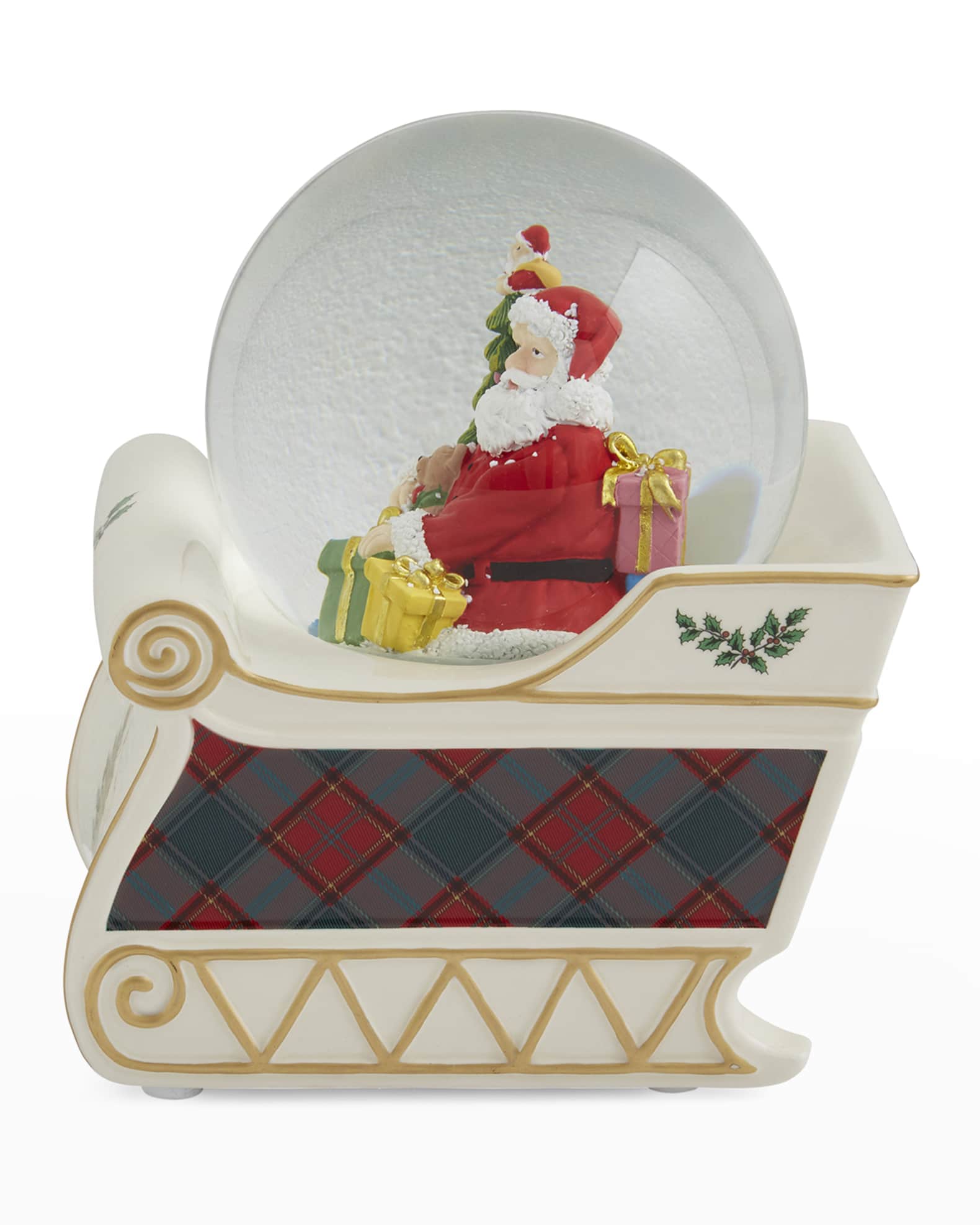 Spode Christmas Tree Tartan Figural Santa Sleigh Snow Globe | Neiman Marcus