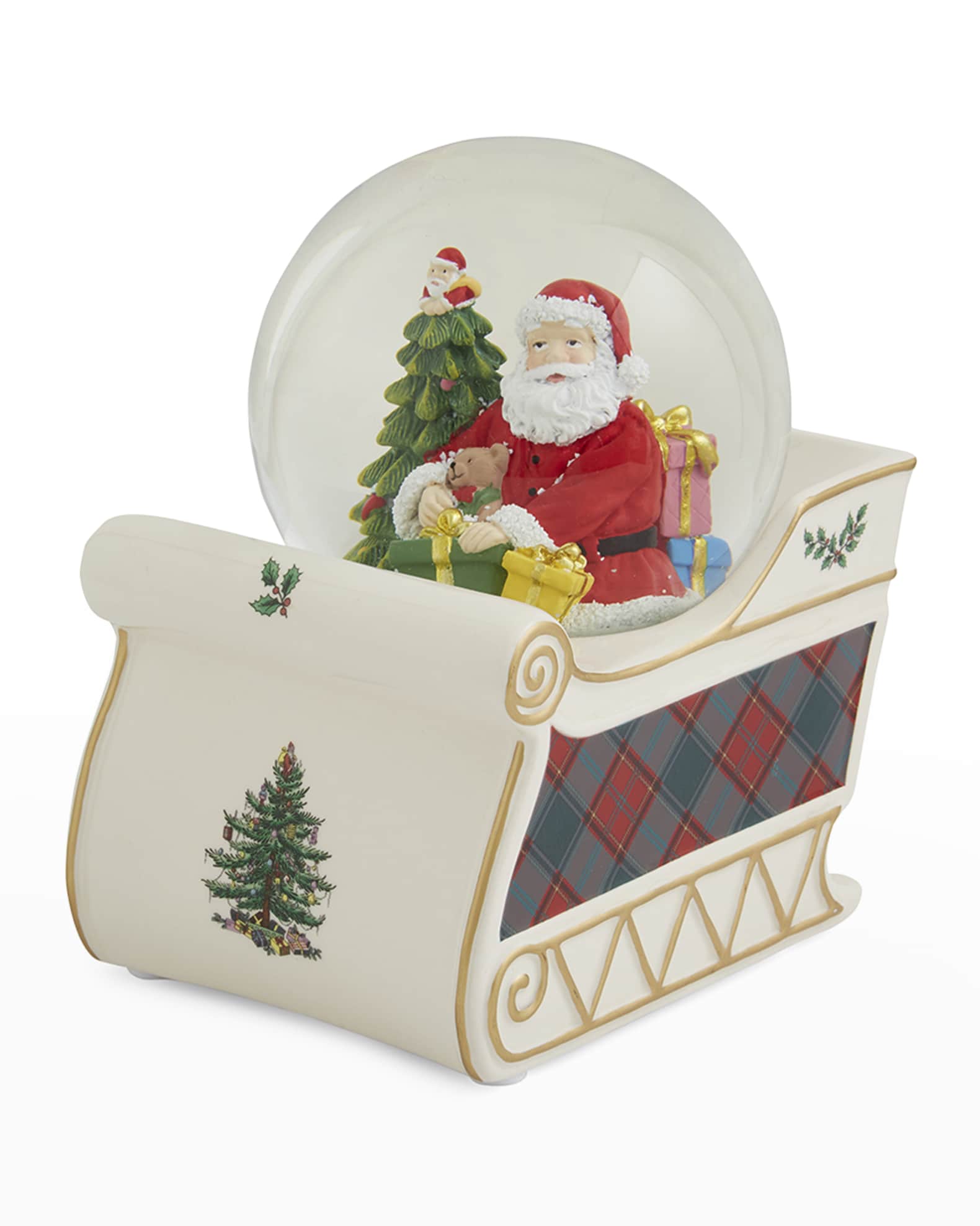 Spode Christmas Tree Tartan Figural Santa Sleigh Snow Globe | Neiman Marcus