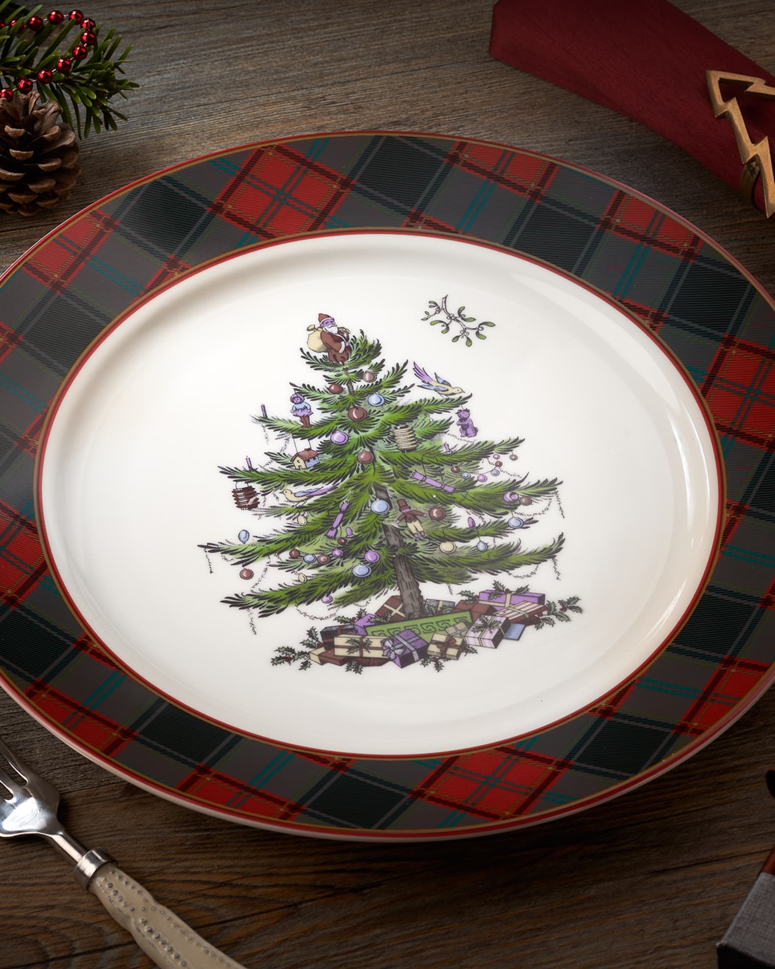 Spode Christmas Tree Tartan Buffet Plate | Neiman Marcus