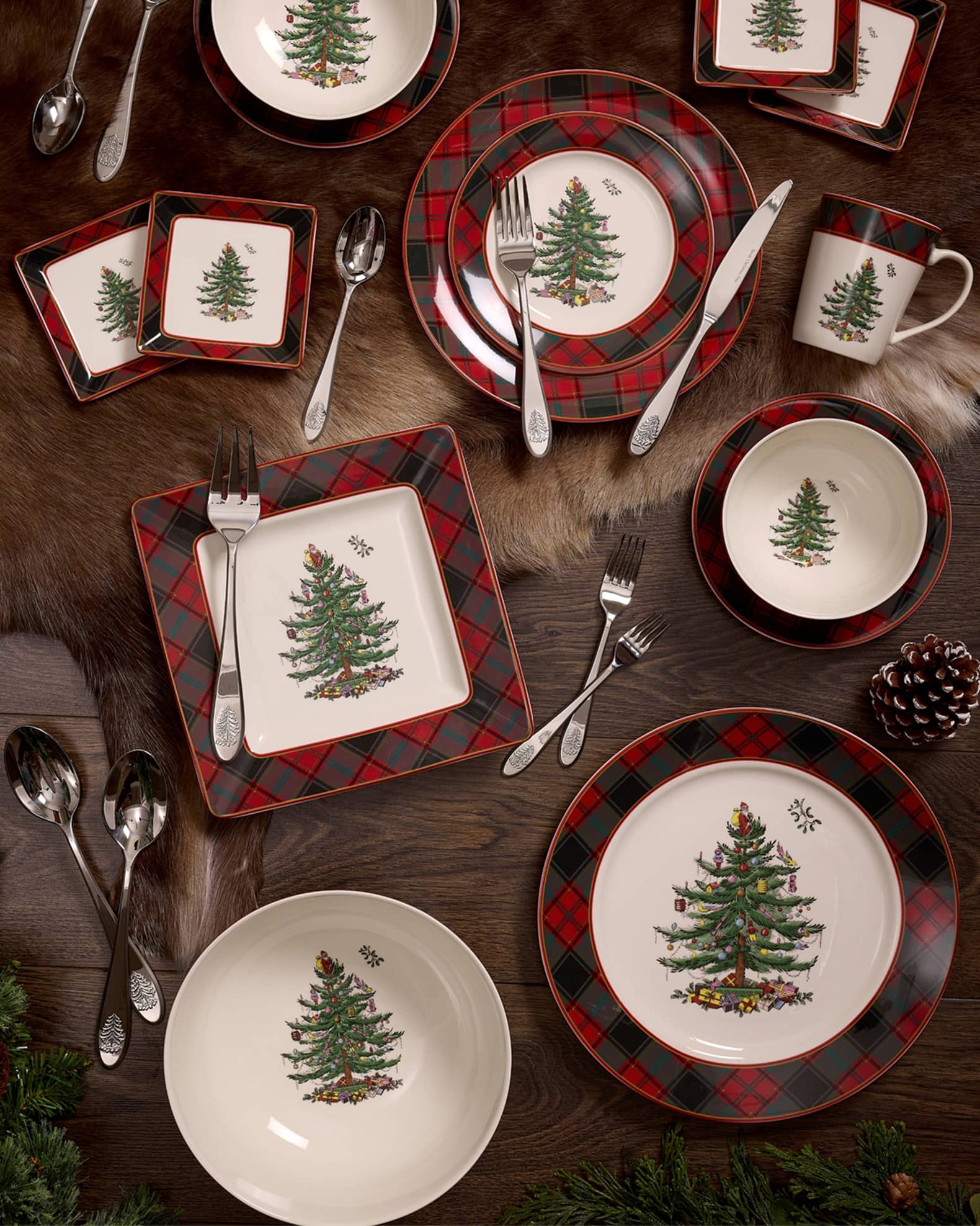 Christmas Tree Tartan Dinnerware Collection | Neiman Marcus
