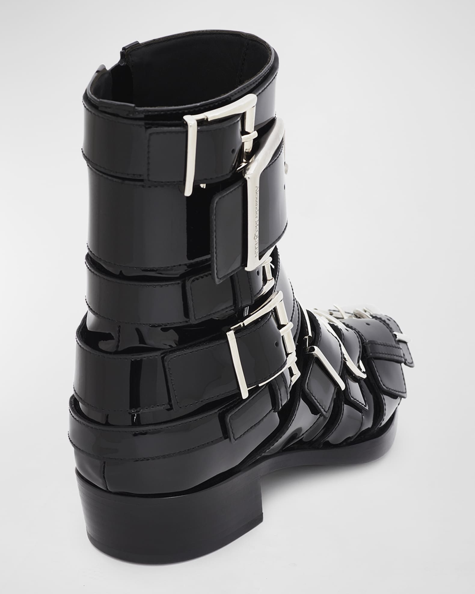 Alexander McQueen Punk Patent Multi Buckle Ankle Booties | Neiman Marcus