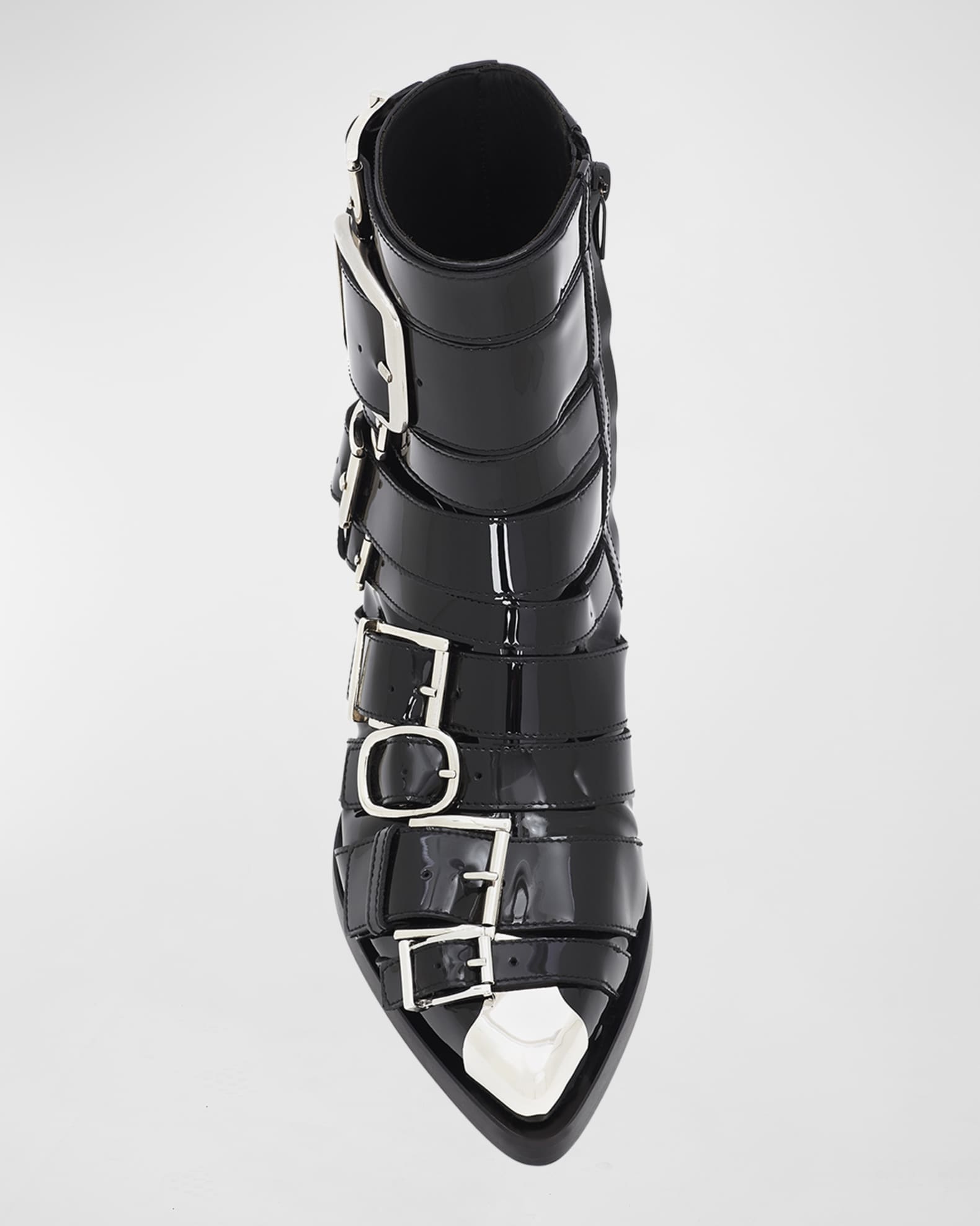 Alexander McQueen Punk Patent Multi Buckle Ankle Booties | Neiman Marcus