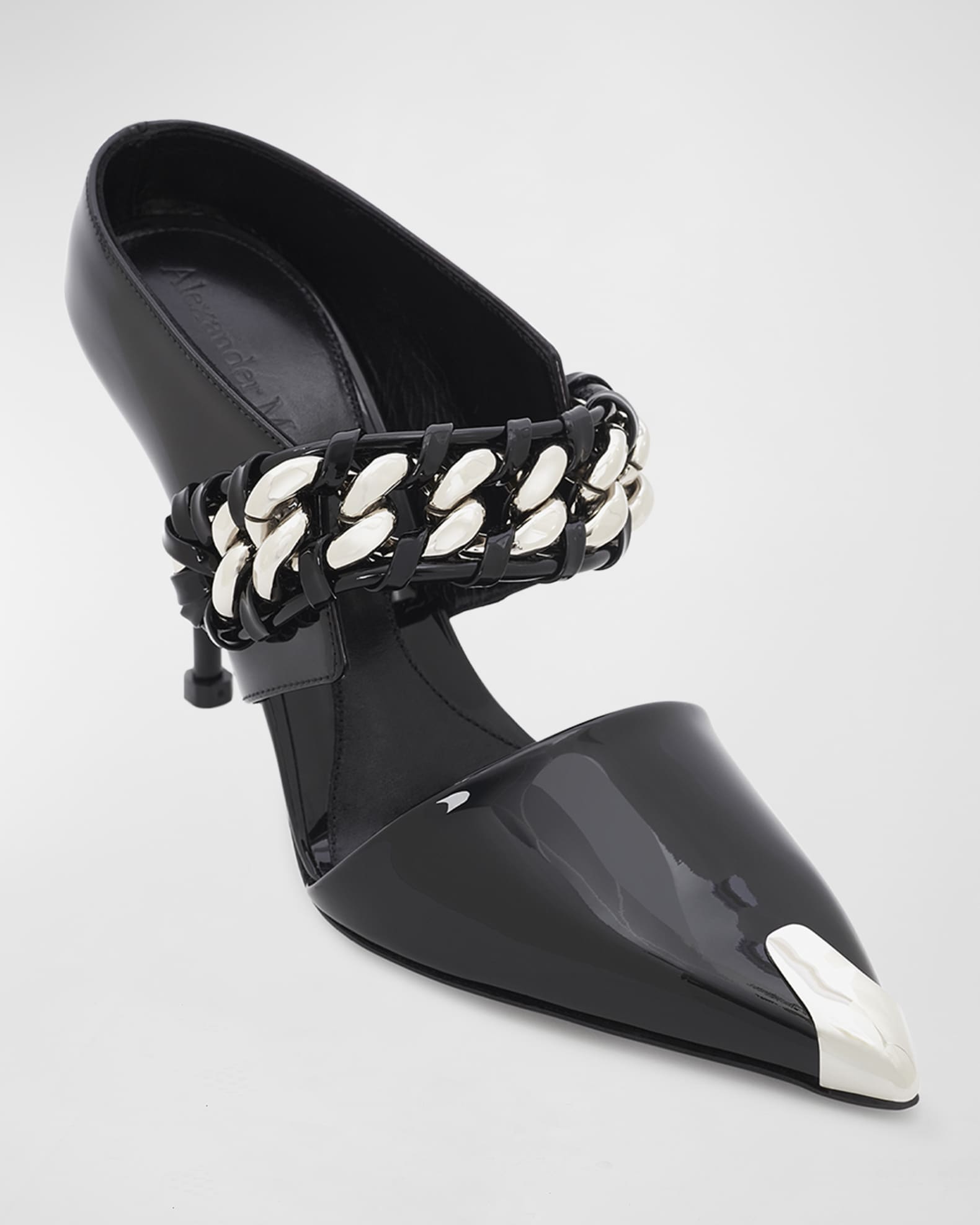 Alexander McQueen Punk Patent Chain Mule Pumps | Neiman Marcus