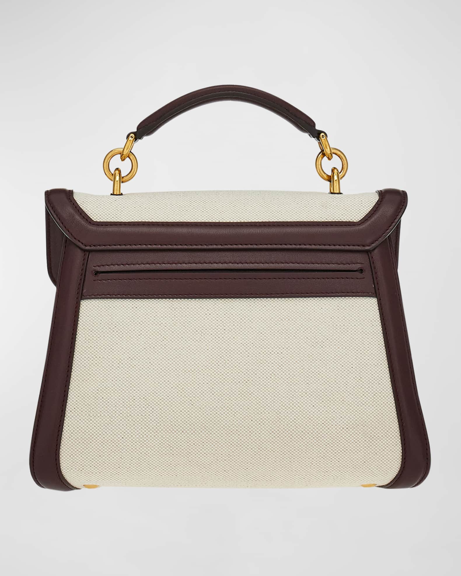 Ferragamo Margot Gancini Leather & Canvas Top-Handle Bag | Neiman Marcus