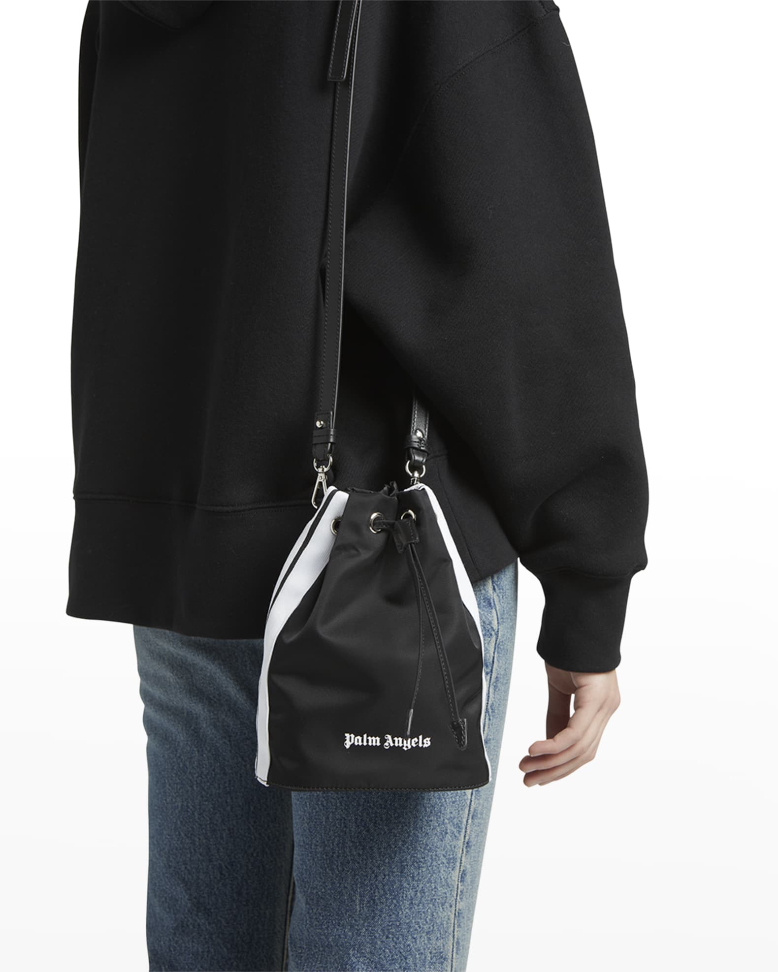 Palm Angels Venice Track Bicolor Drawstring Bucket Bag | Neiman Marcus