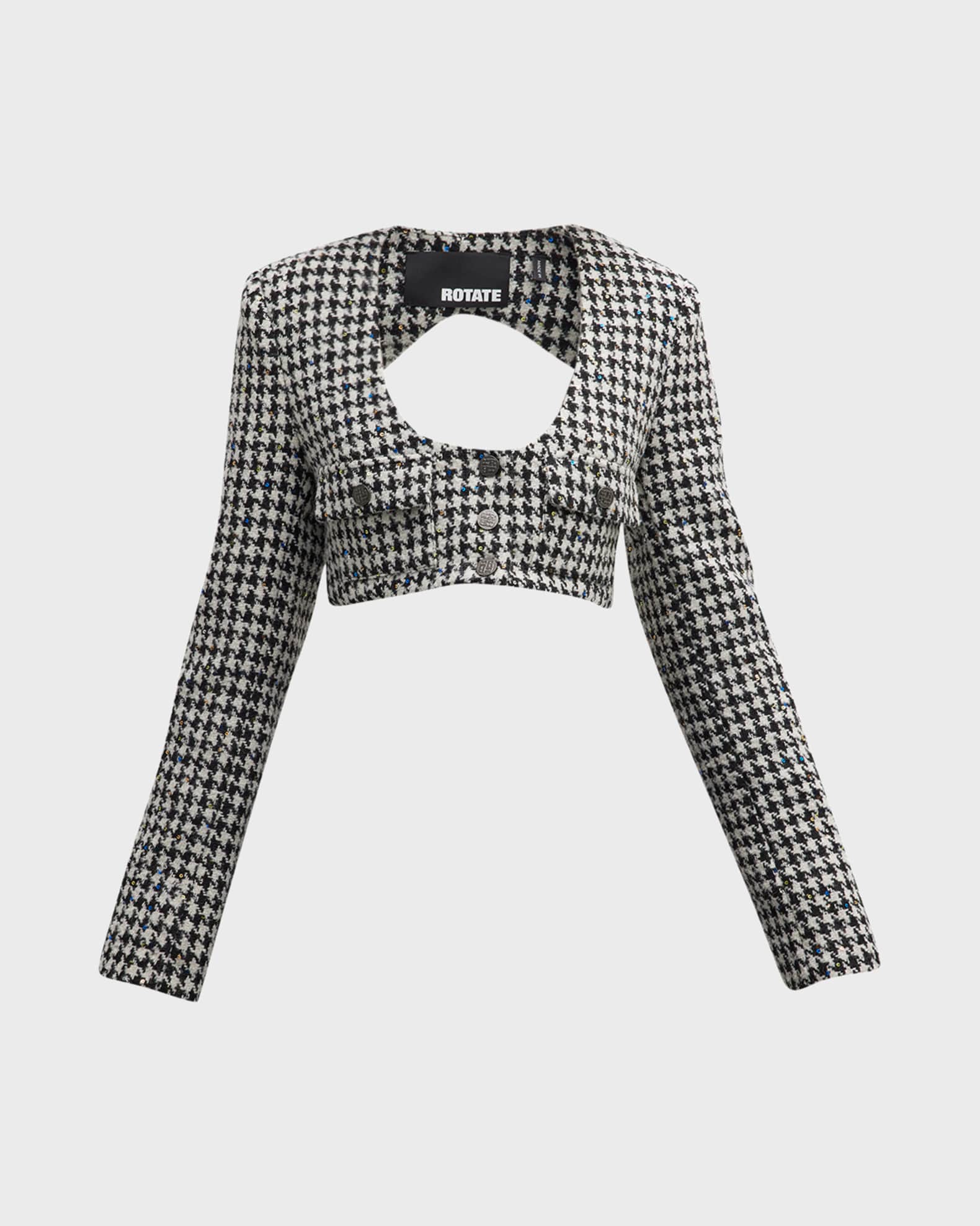 Rotate Birger Christensen Cropped Houndstooth Jacket | Neiman Marcus