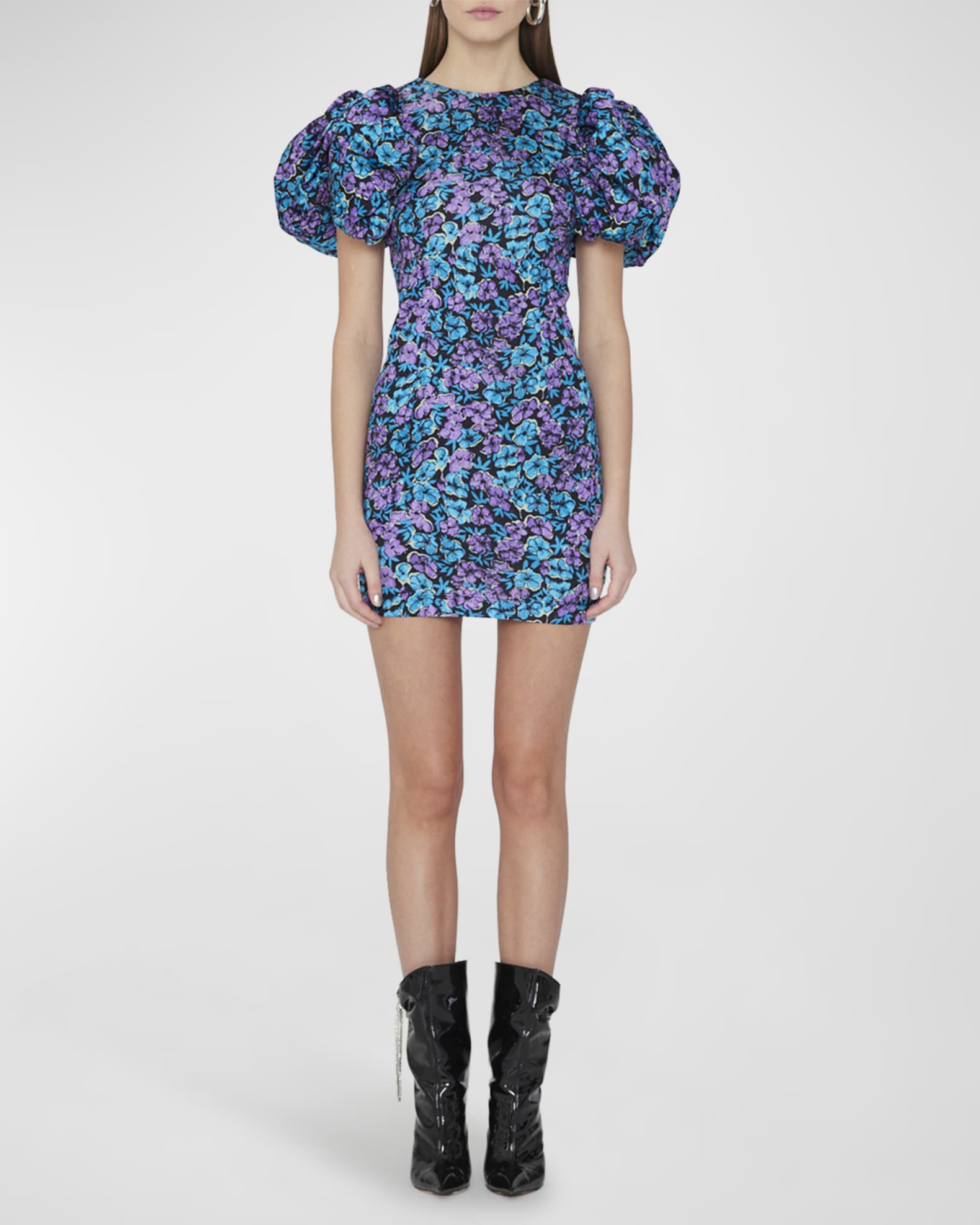 Rotate Birger Christensen Floral Puff Sleeve Mini Dress | Neiman Marcus