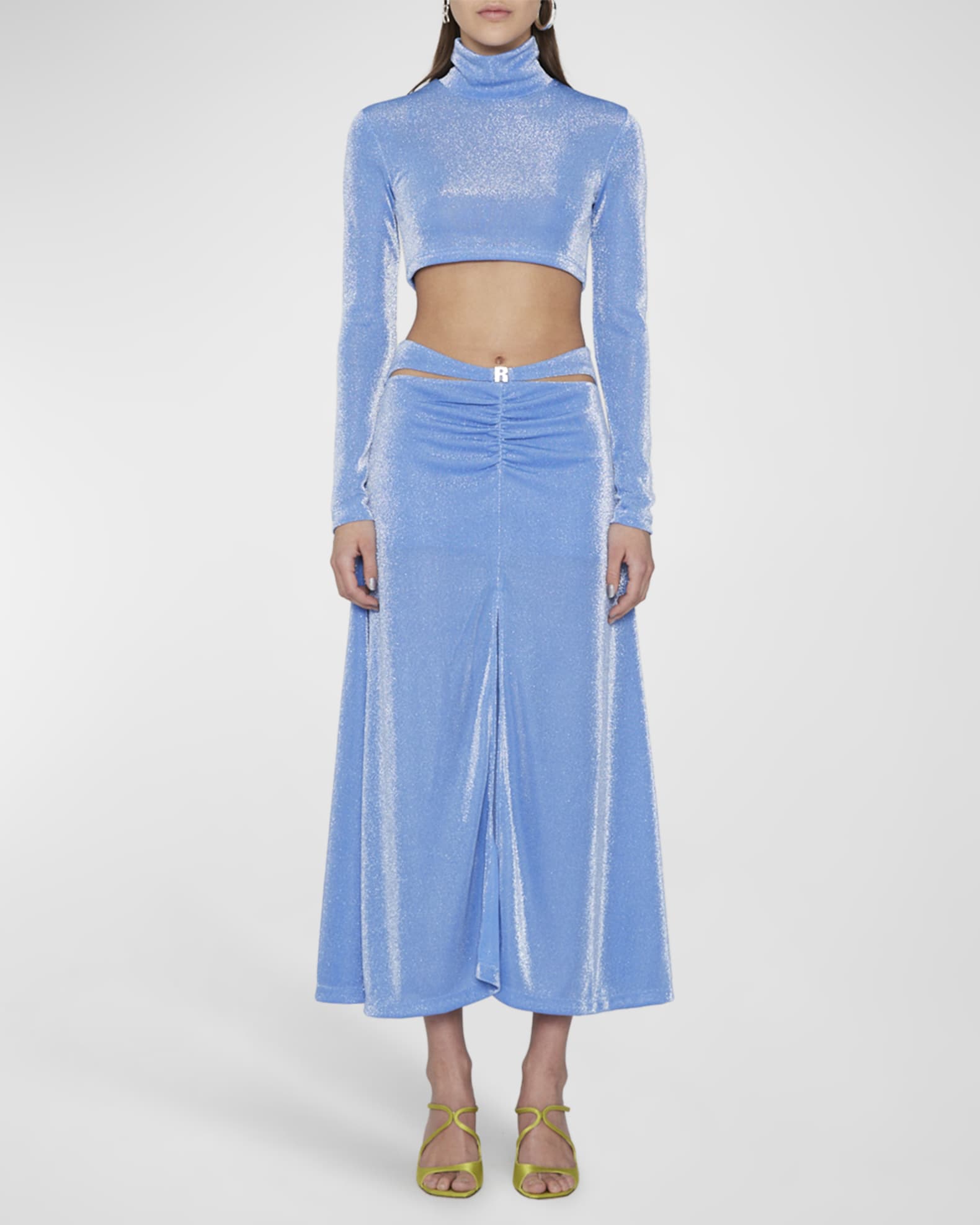 Rotate Birger Christensen Metallic Cropped Turtleneck Top | Neiman Marcus