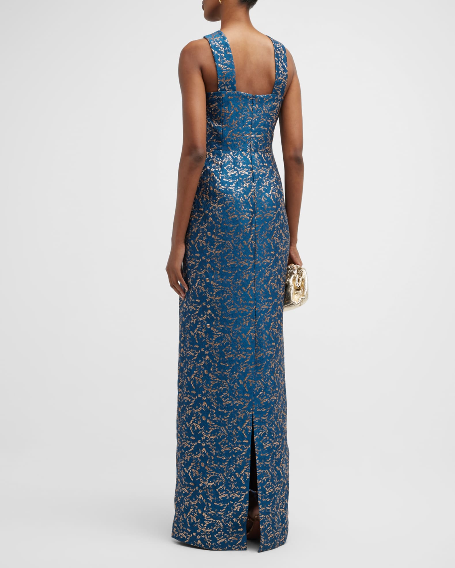 Rickie Freeman for Teri Jon Crossover Metallic Jacquard Halter Gown ...