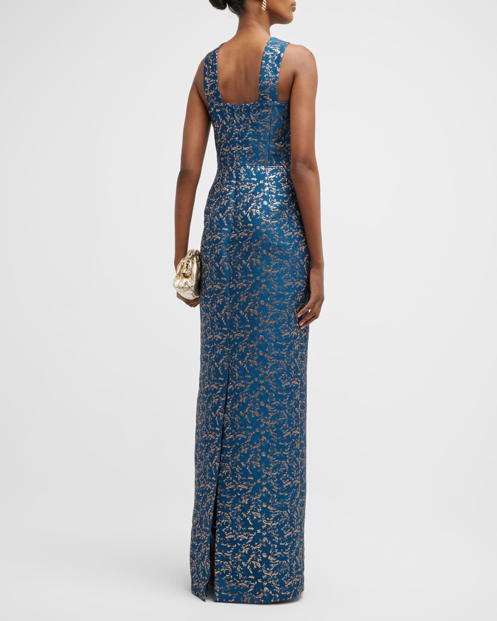 Rickie Freeman for Teri Jon Crossover Metallic Jacquard Halter Gown ...