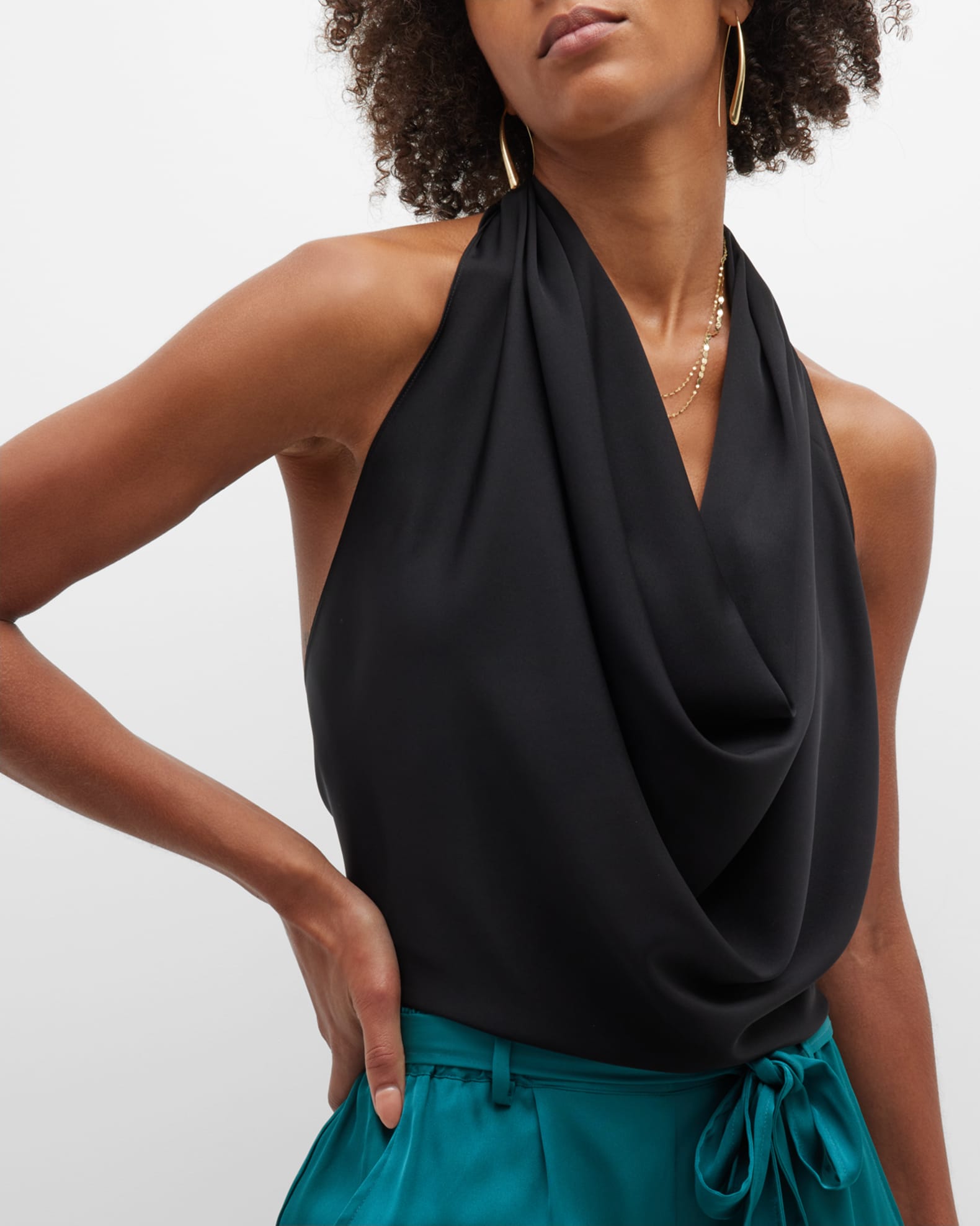 NOUVELLE SILK95FIVE Puna Cowl-Neck Halter Top | Neiman Marcus