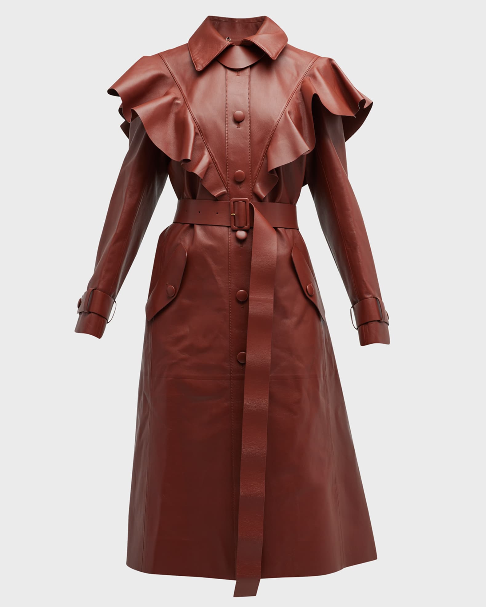 Chloe Ruffle Belted Classic Nappa Leather Trench Coat | Neiman Marcus
