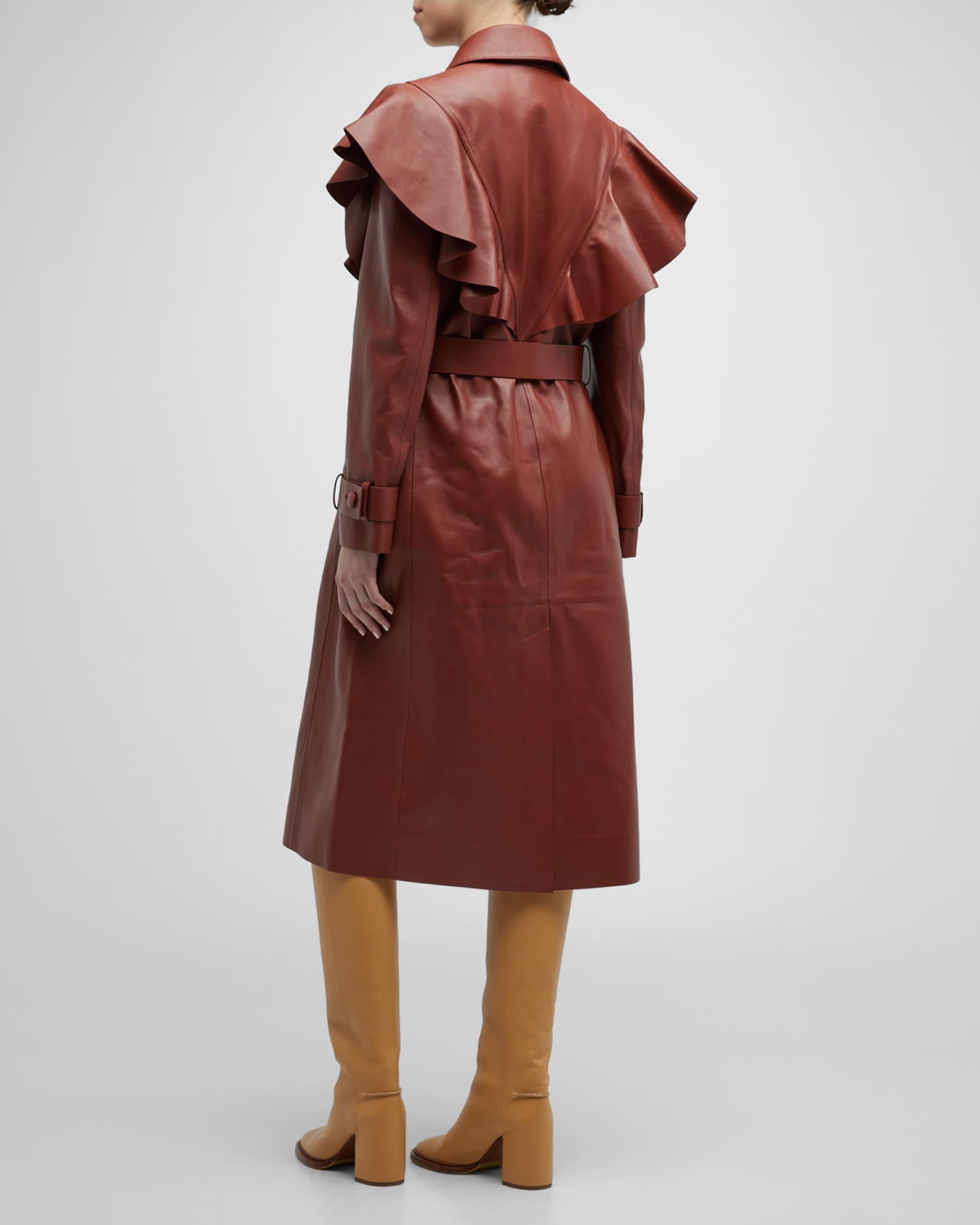 Chloe Ruffle Belted Classic Nappa Leather Trench Coat | Neiman Marcus