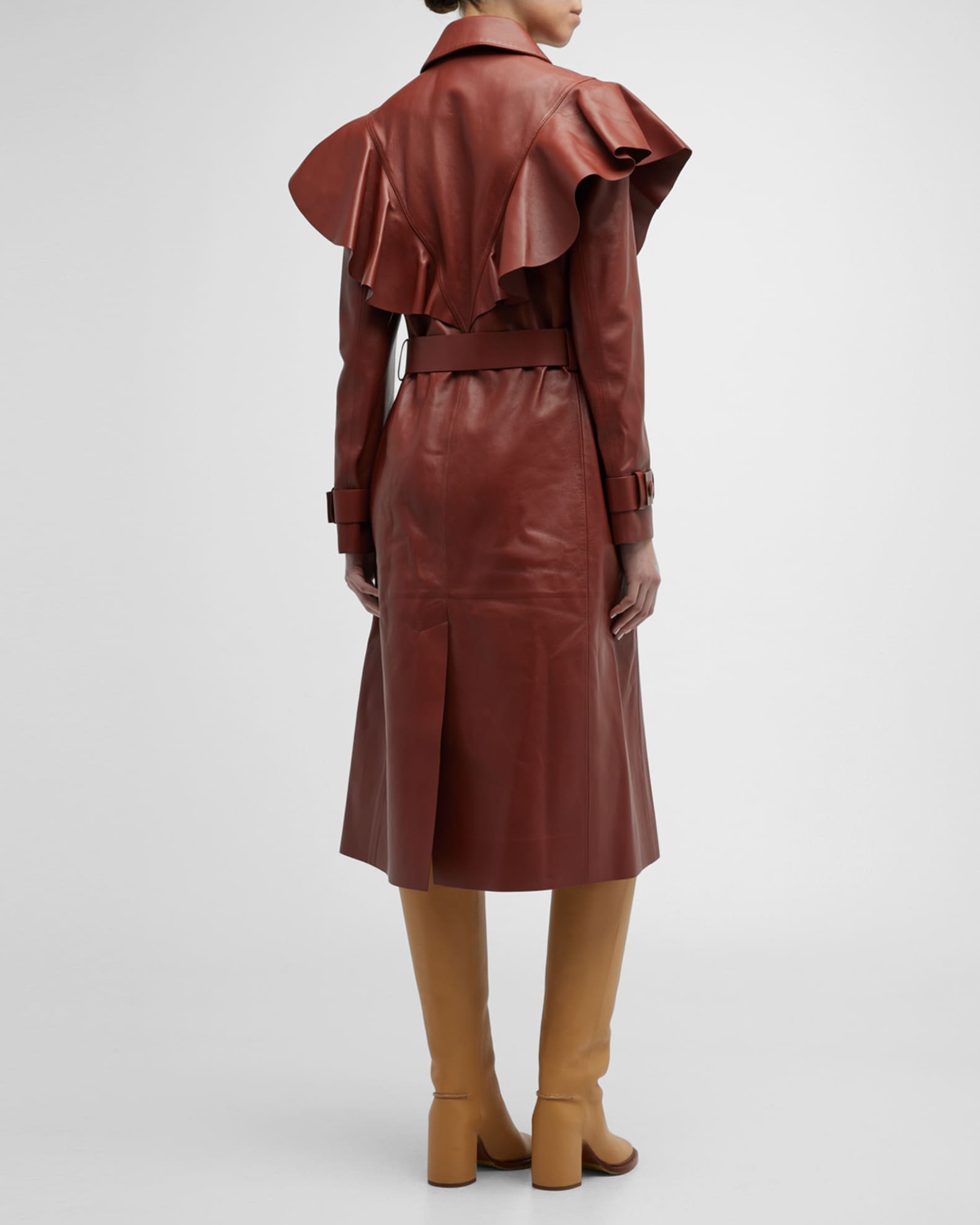 Chloe Ruffle Belted Classic Nappa Leather Trench Coat | Neiman Marcus