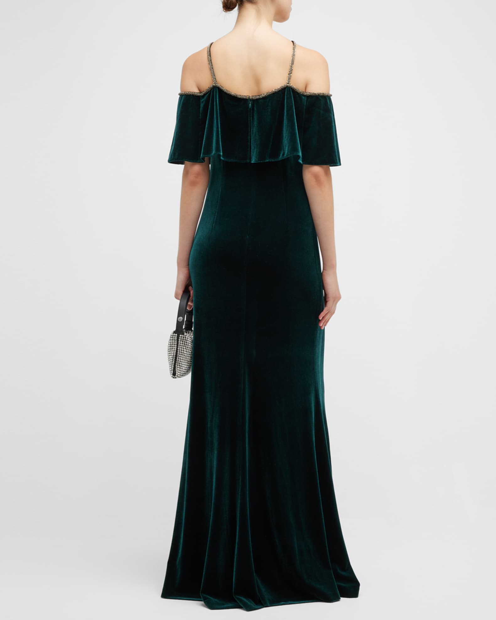 Aidan Mattox Beaded Cold-Shoulder Velvet Gown | Neiman Marcus