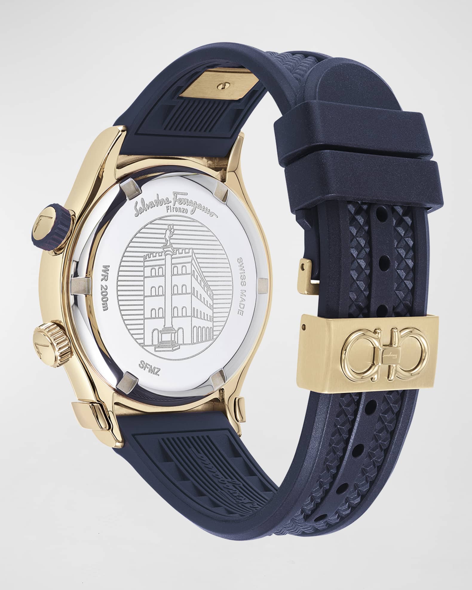 Ferragamo Men's 1927 IP Yellow Gold Silicone Watch, 44mm | Neiman Marcus