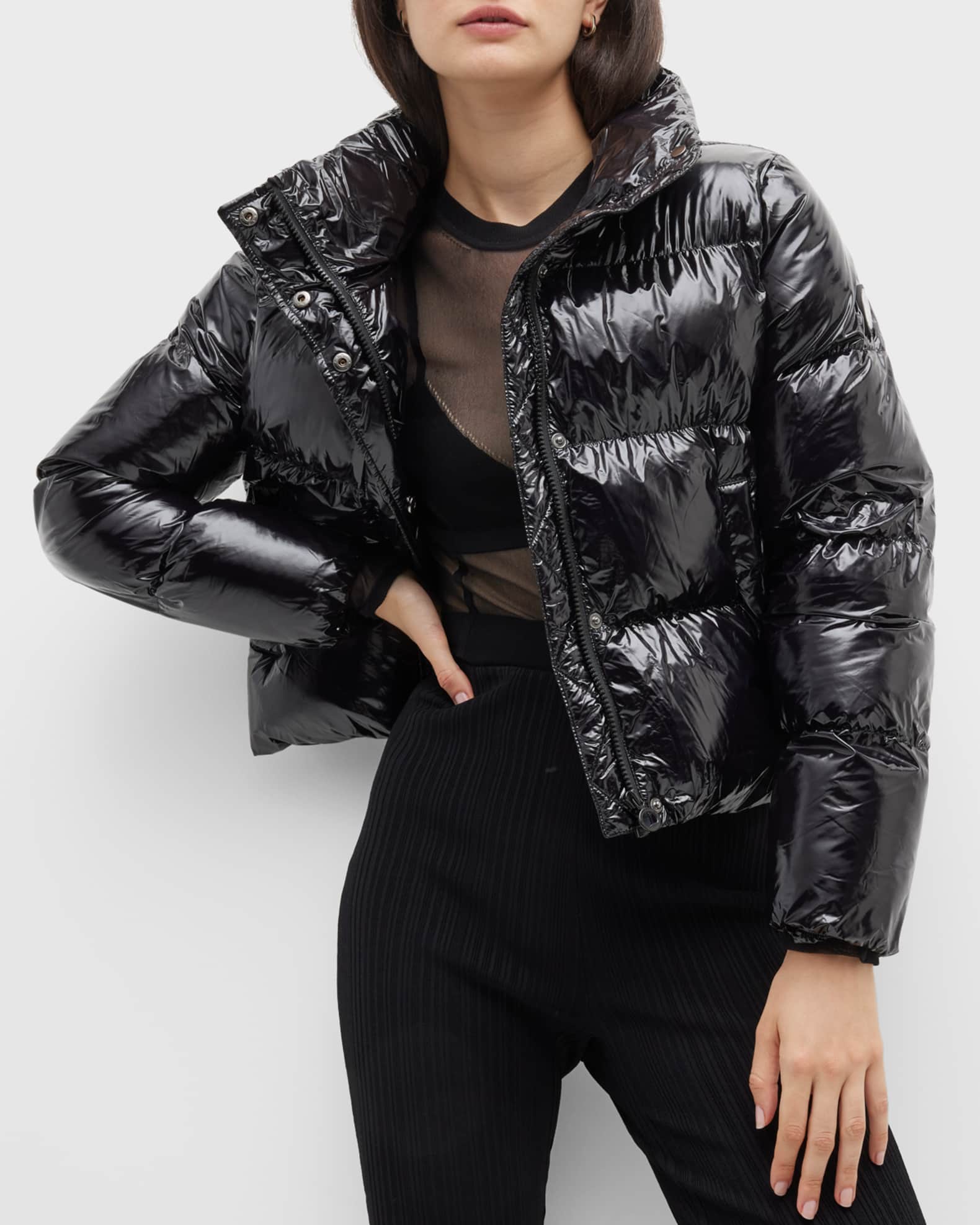 NOIZE Coco Patent Cropped Puffer Jacket | Neiman Marcus