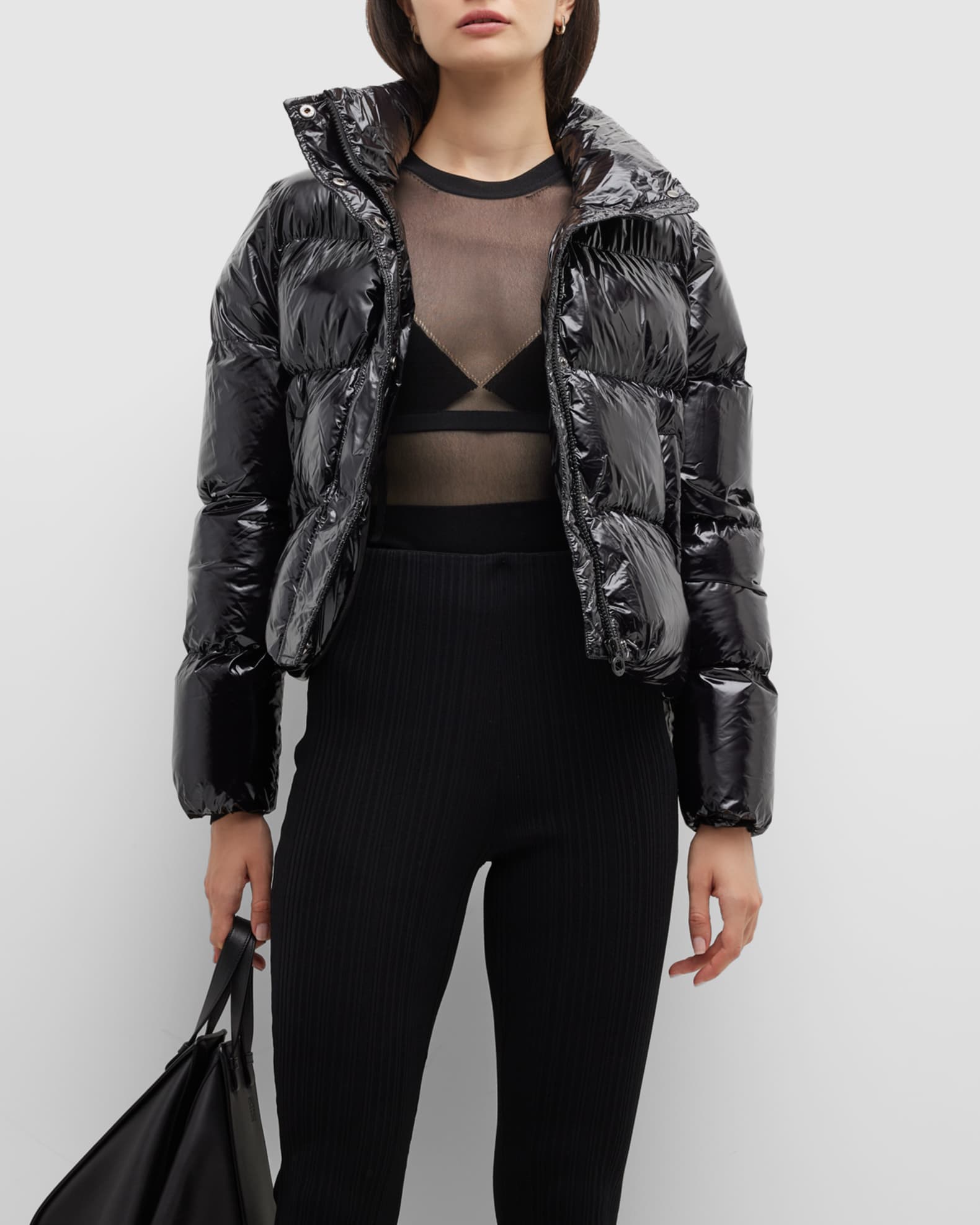 NOIZE Coco Patent Cropped Puffer Jacket | Neiman Marcus