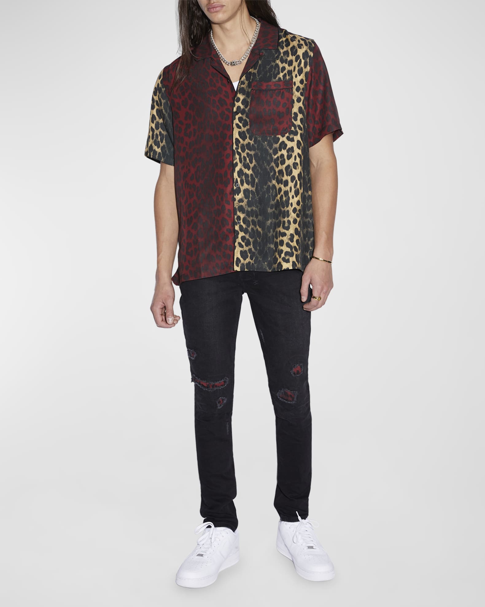 Ksubi Men's Big Kat Colorblock Leopard Resort Shirt | Neiman Marcus