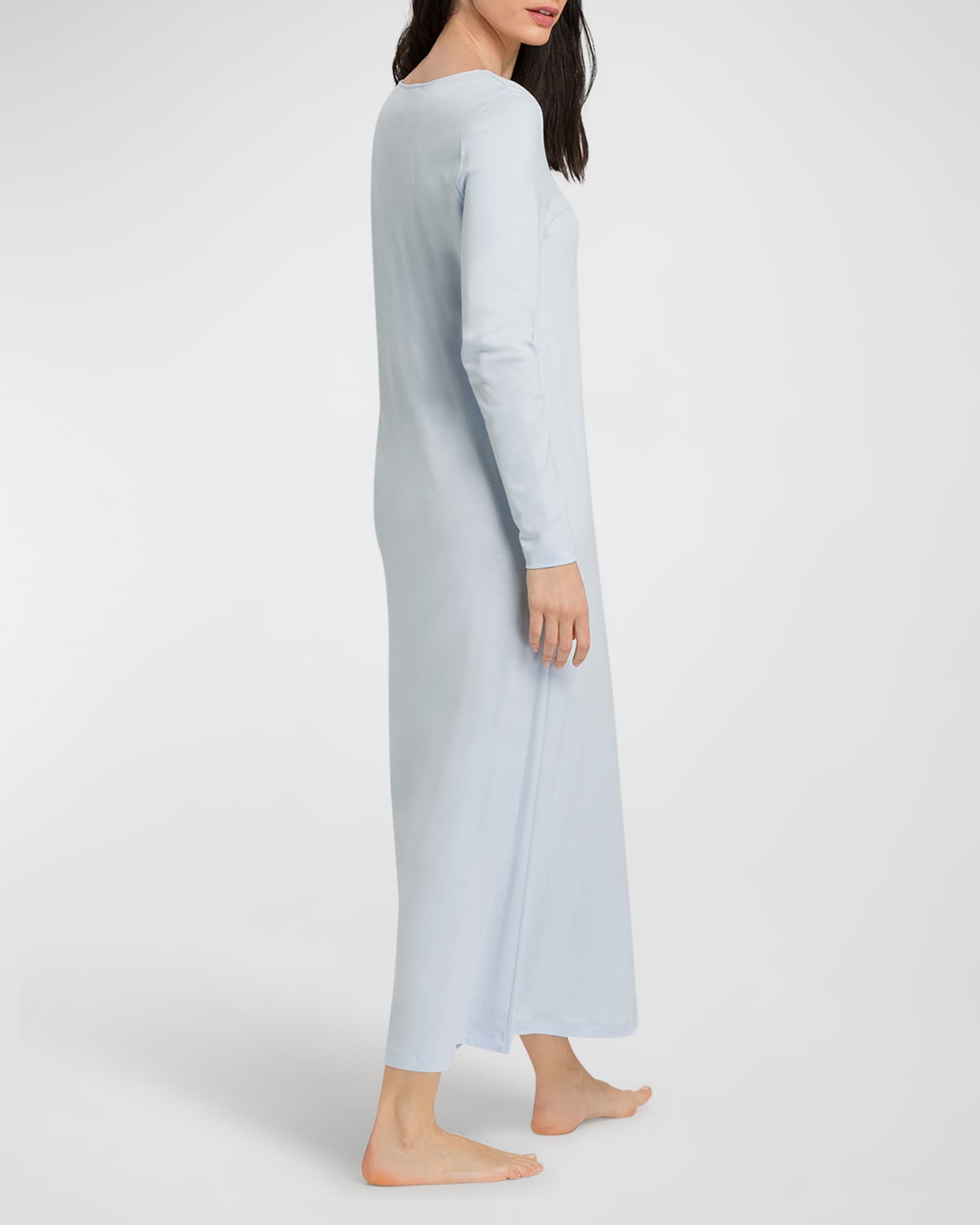 Hanro Zelda Long-Sleeve Lace-Trim Nightgown | Neiman Marcus