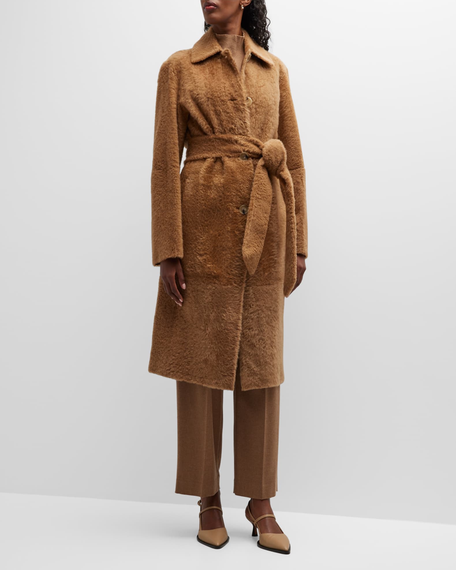 Vince Long Belted Shearling Coat | Neiman Marcus