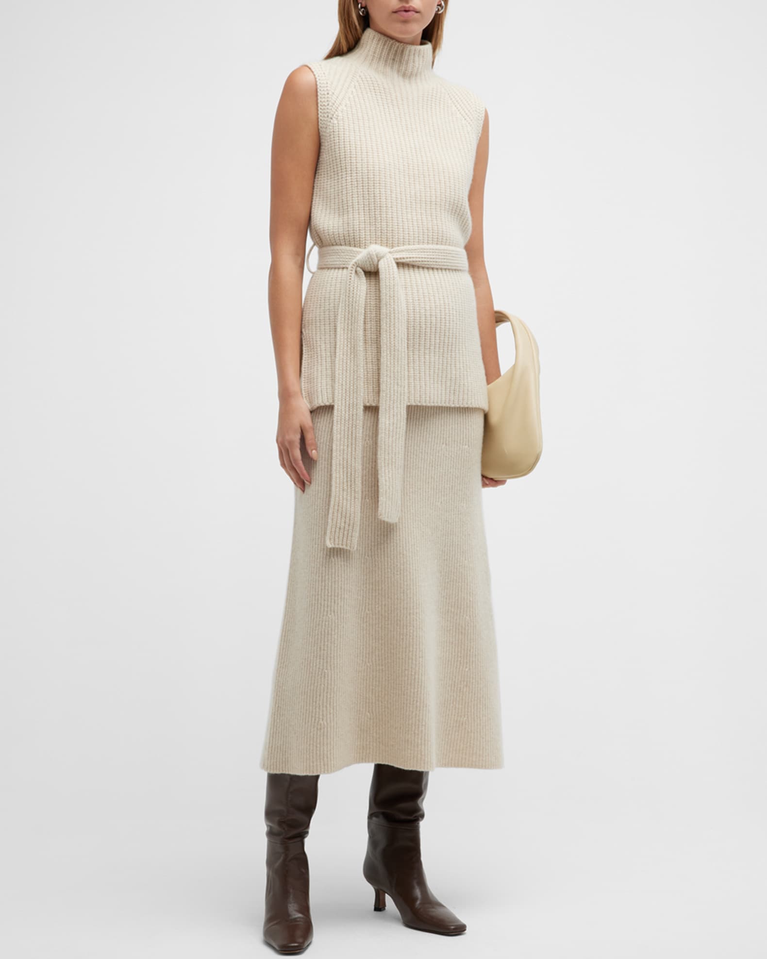 Vince Wool-Cashmere Ribbed Midi Skirt | Neiman Marcus