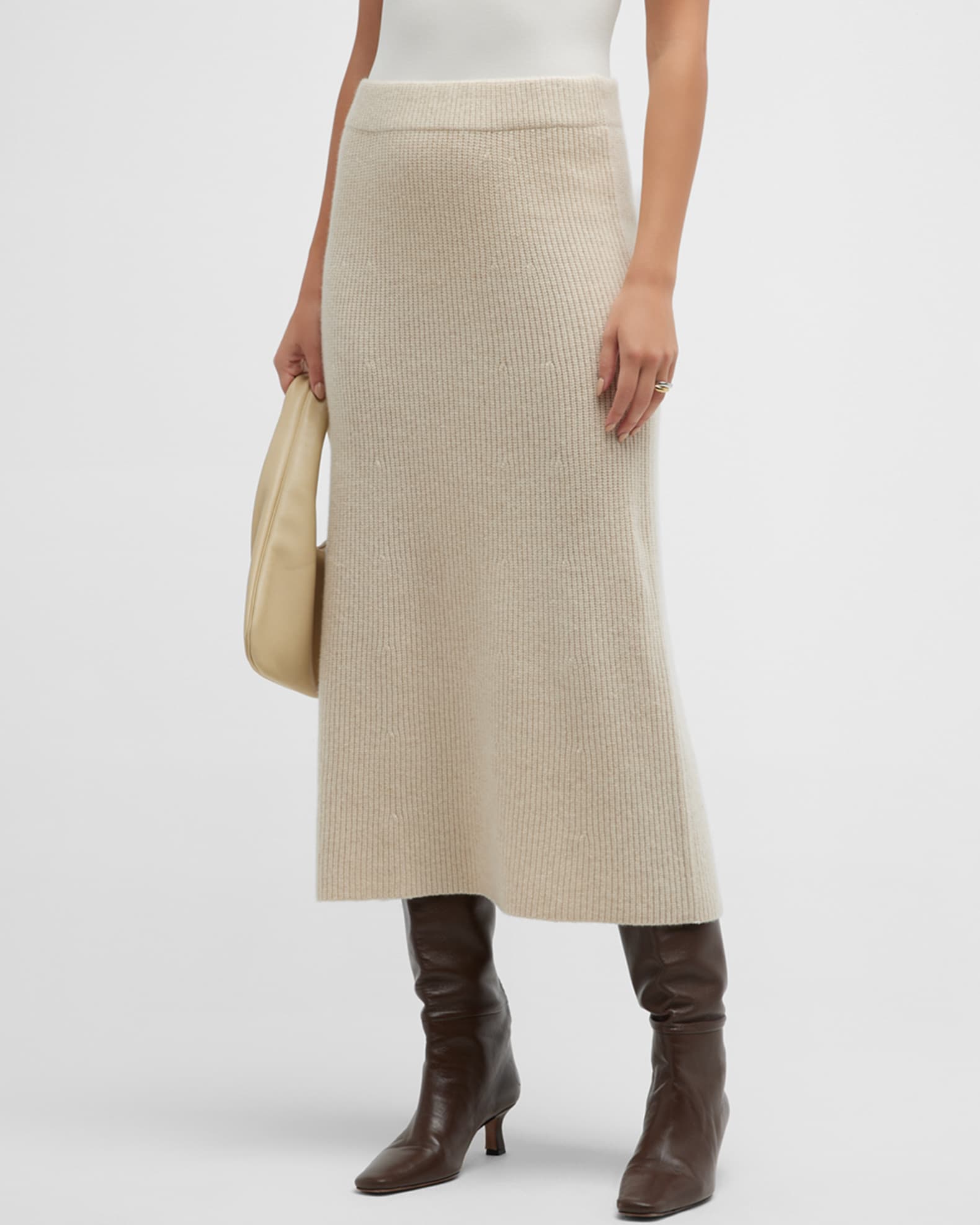 Vince Wool-Cashmere Ribbed Midi Skirt | Neiman Marcus