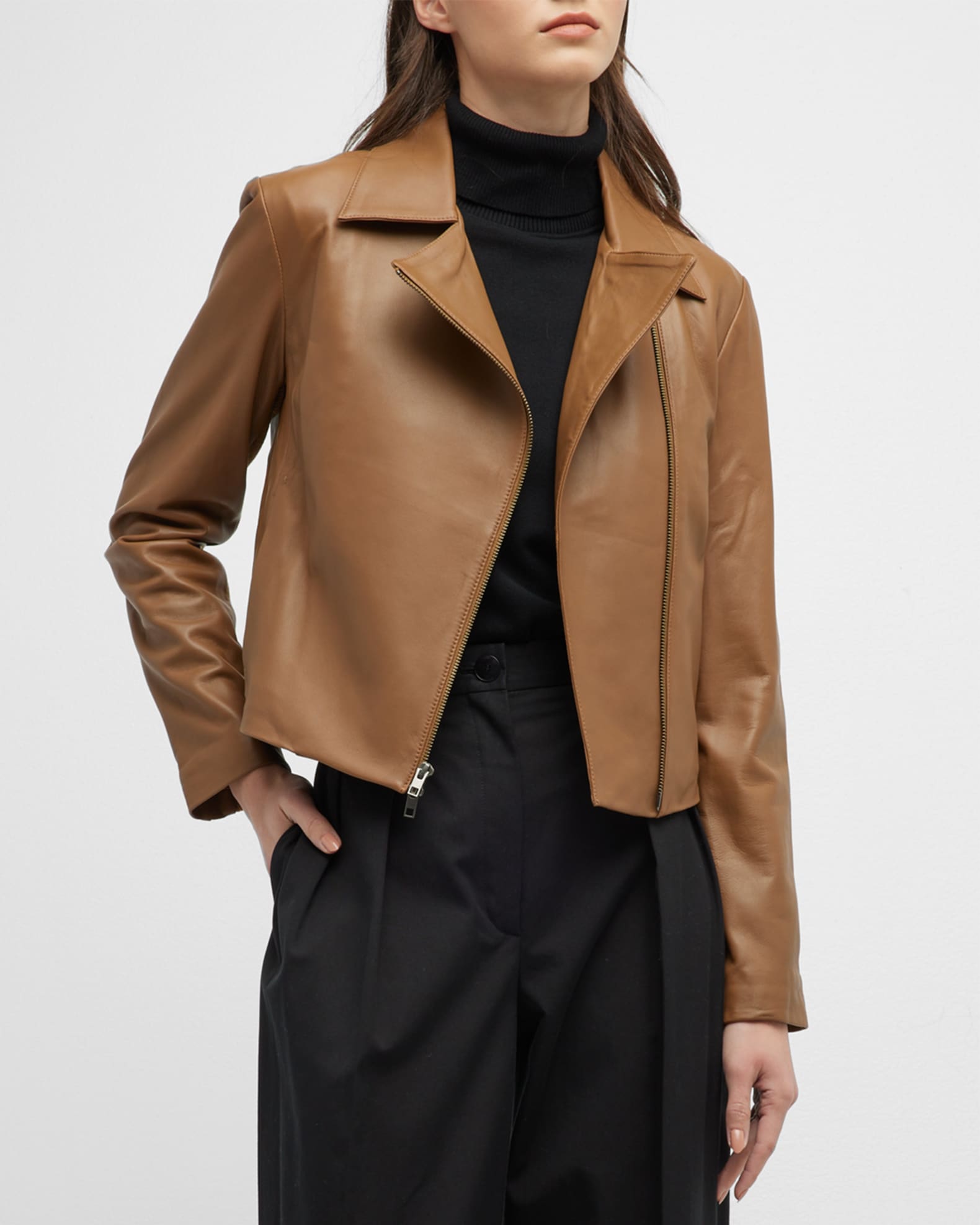 Vince Zip-Front Leather Moto Jacket | Neiman Marcus