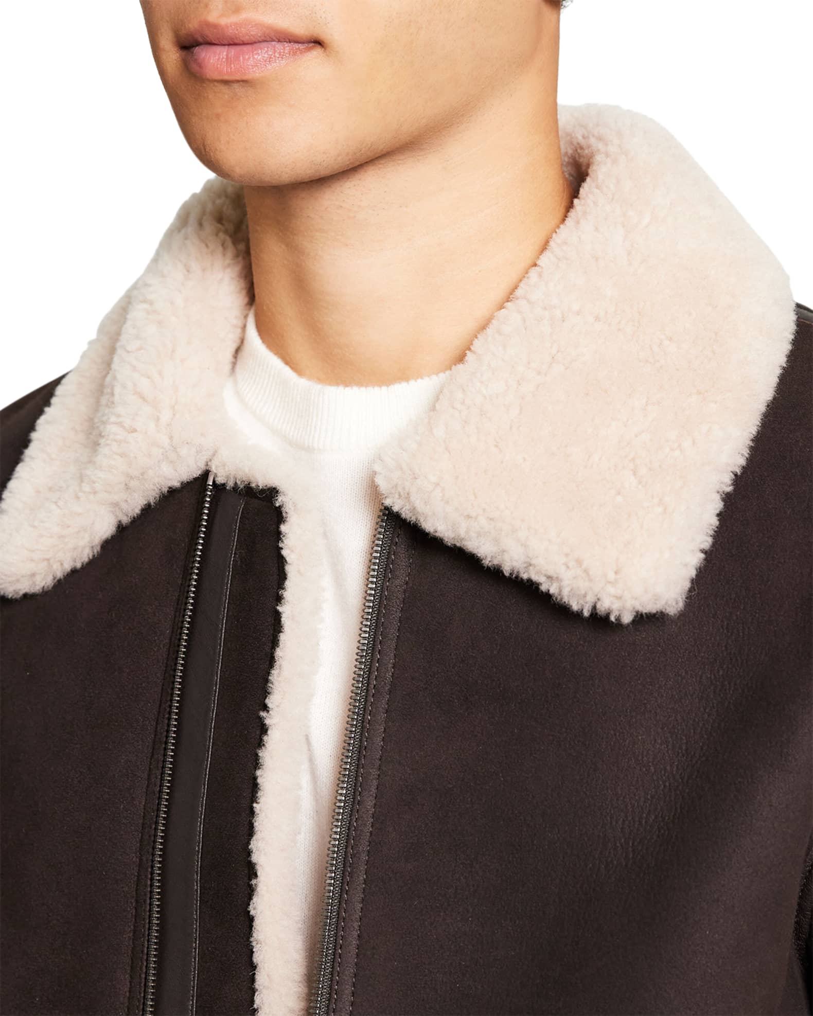 Theory Men's Entrefino Suede Shearling Bomber Jacket | Neiman Marcus