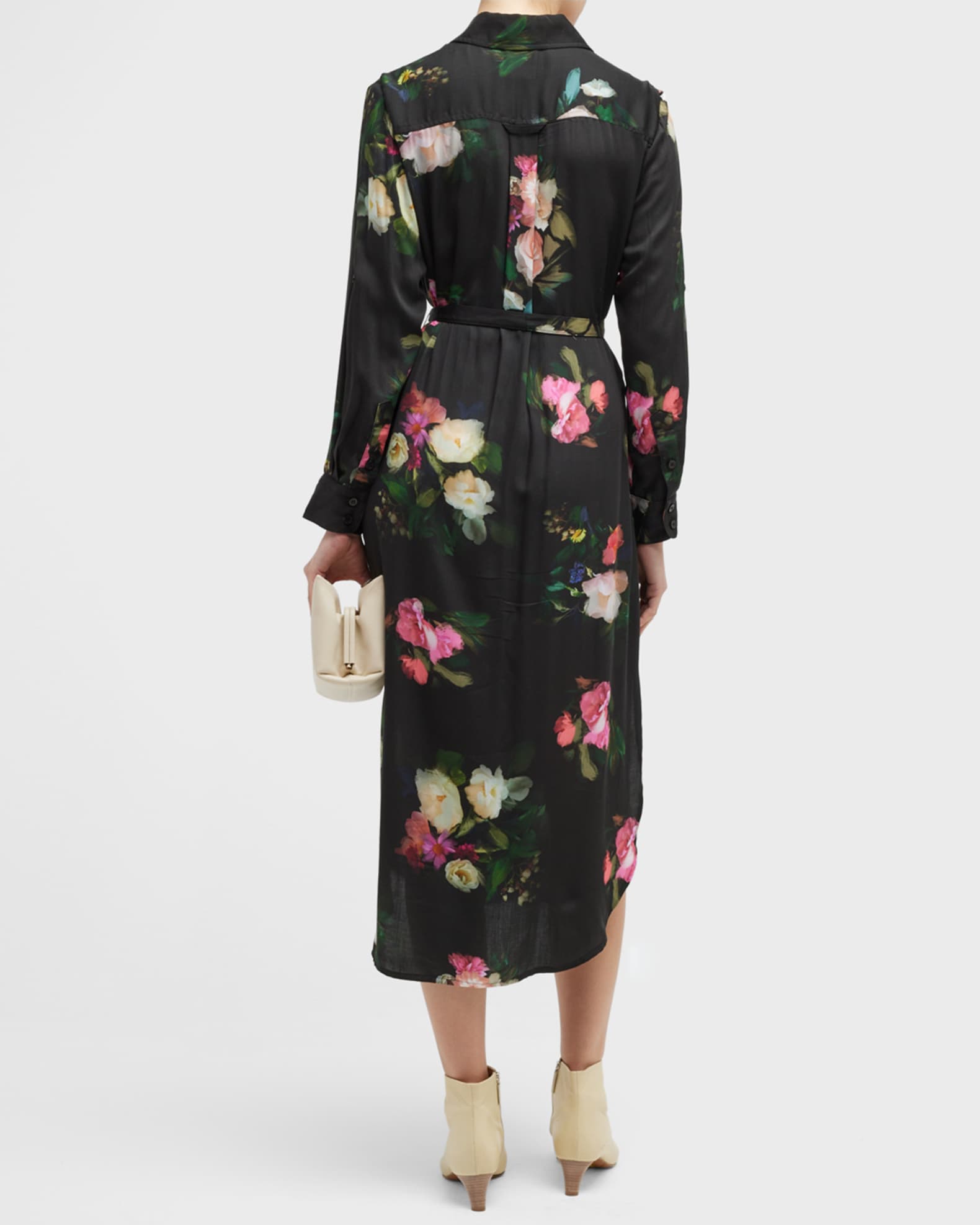 Finley Alex Floral-Print Belted Satin Midi Shirtdress | Neiman Marcus