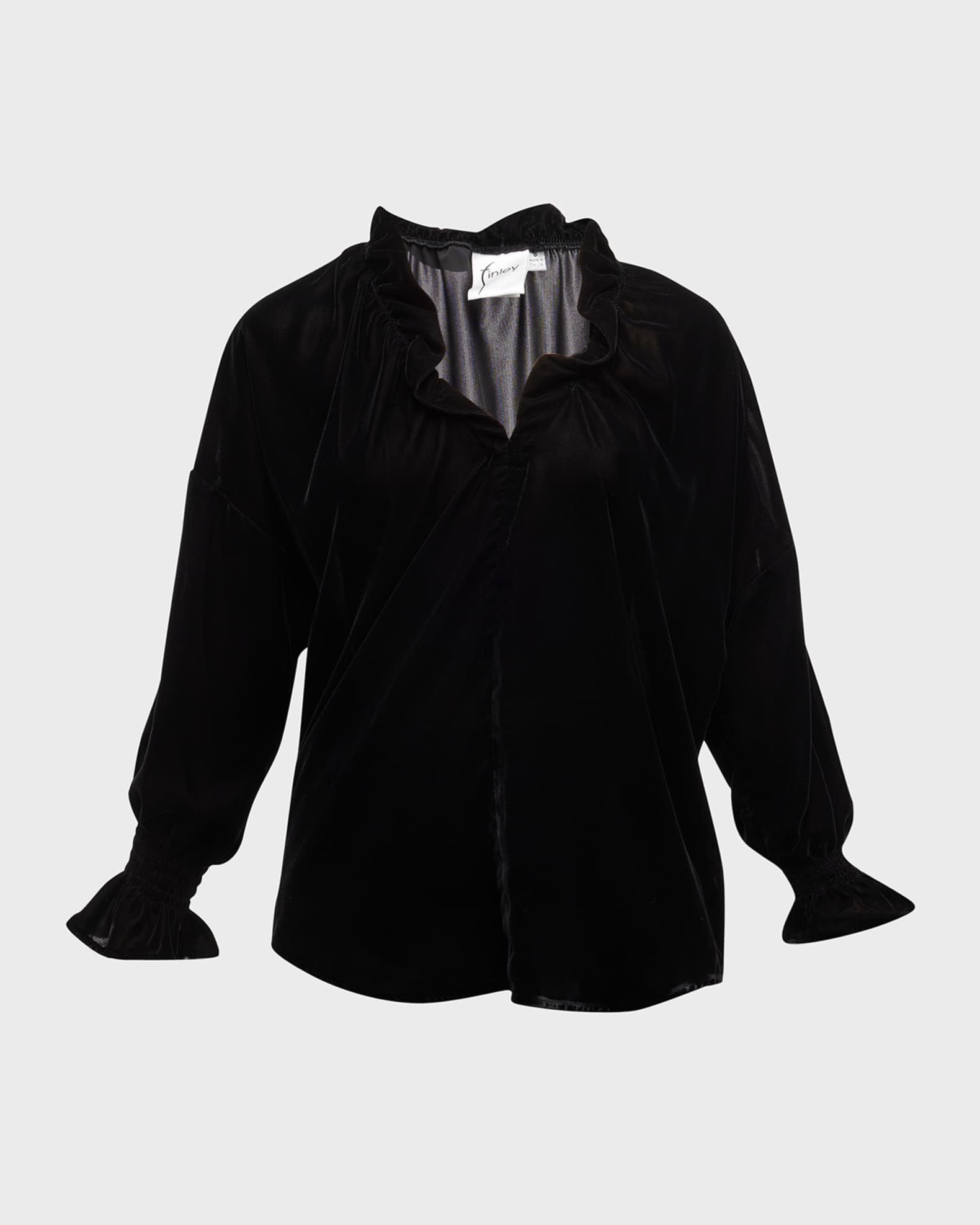 Finley Crosby Flounce-Trim Velvet Blouse | Neiman Marcus