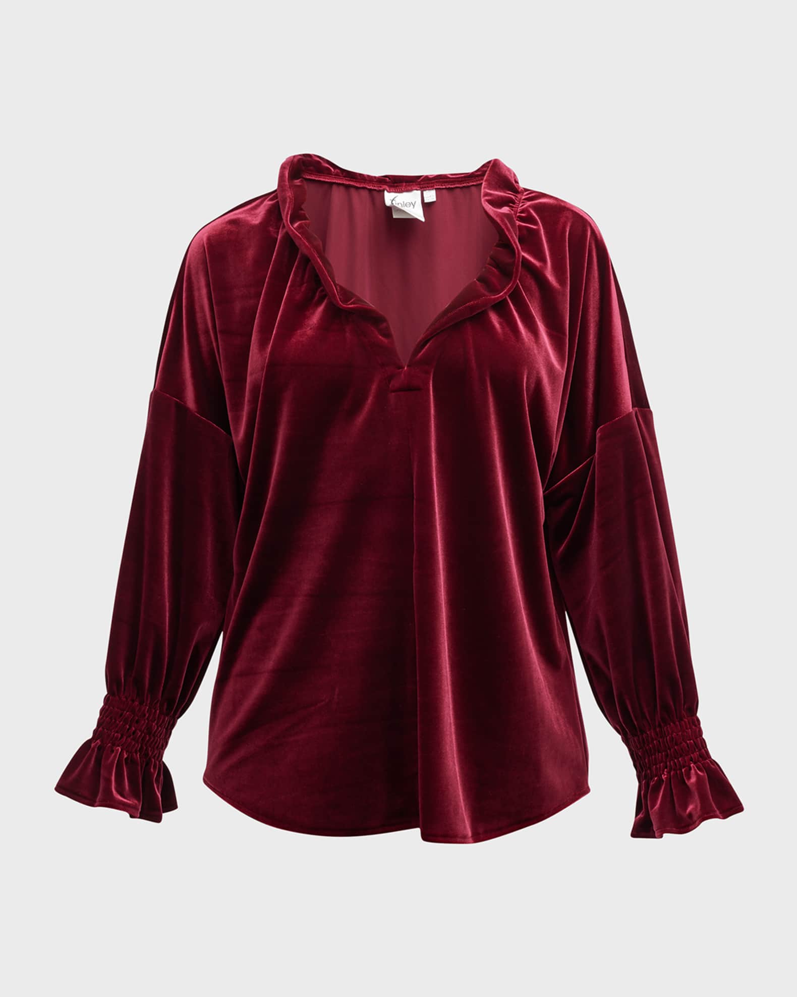 Finley Crosby Flounce-Trim Velvet Blouse | Neiman Marcus