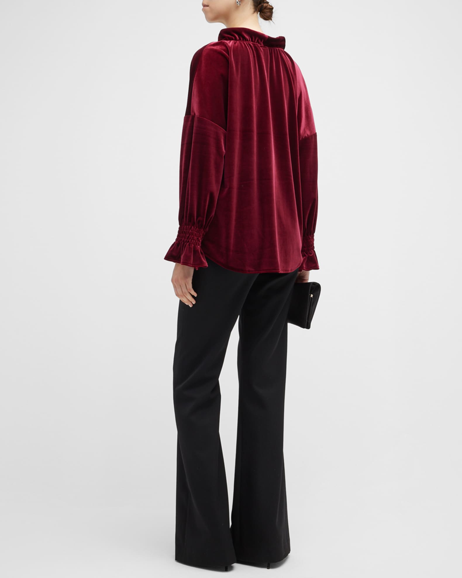 Finley Crosby Flounce-Trim Velvet Blouse | Neiman Marcus