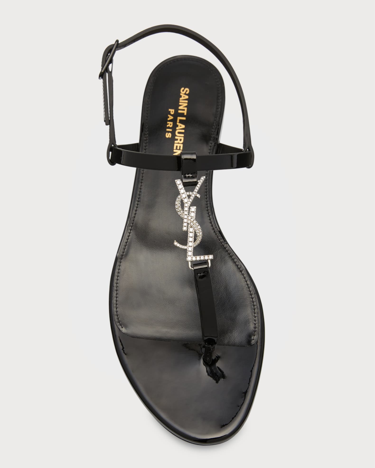 Saint Laurent Cassandra YSL Strass Medallion Flat Sandals Saint Laurent Cassandra YSL Strass Medallion Flat Sandals