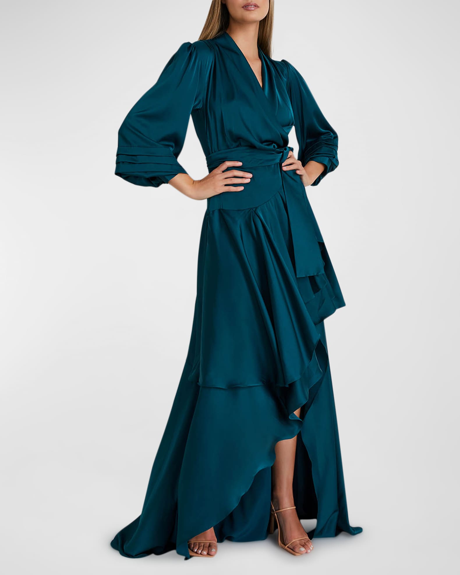 PatBO High-Low Ruffle Maxi Wrap Dress | Neiman Marcus