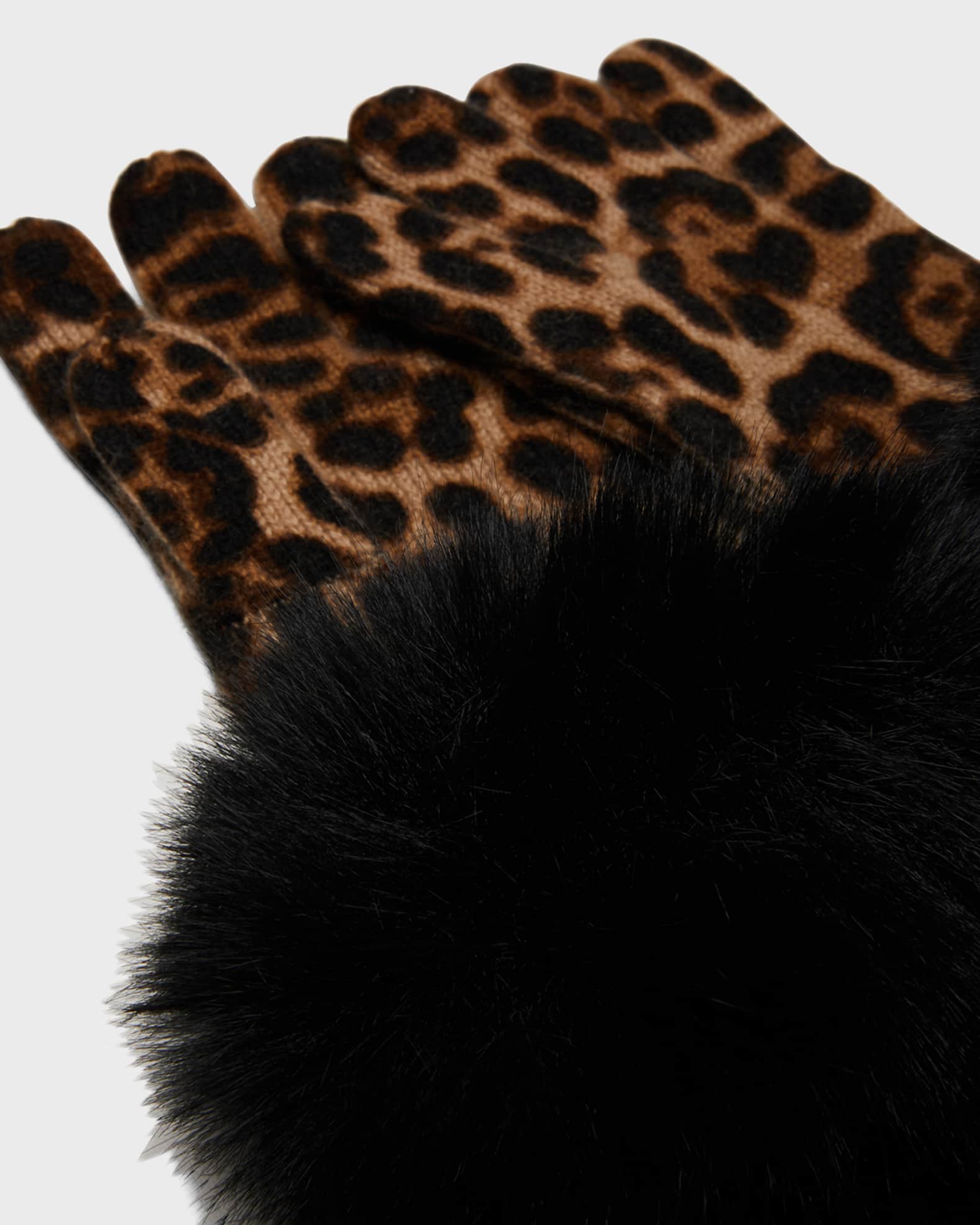 Sofia Cashmere Leopard Print Cashmere Gloves w/ Faux Fur Cuffs | Neiman ...