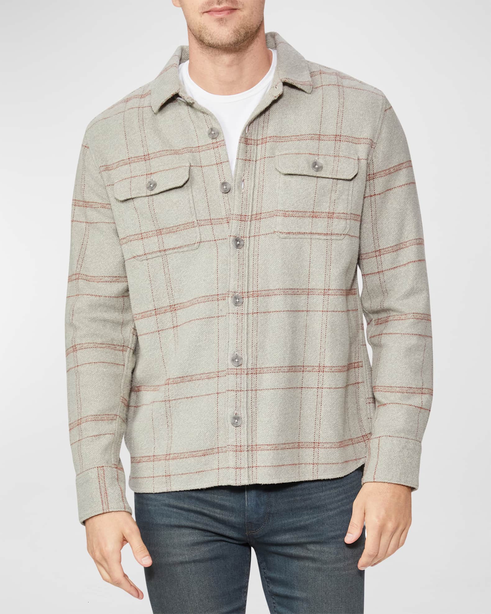PAIGE Men's Wilbur Plaid Flannel Overshirt | Neiman Marcus