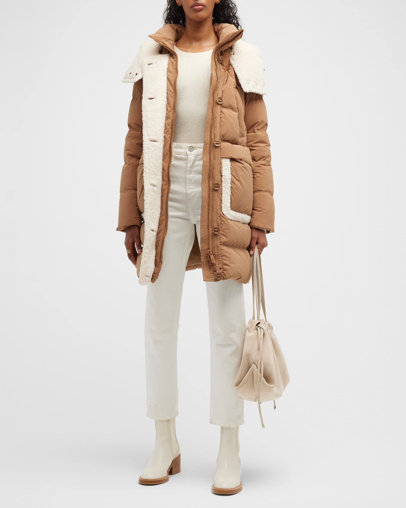 Peuterey Guardian Long Puffer Coat with Faux Shearling | Neiman Marcus