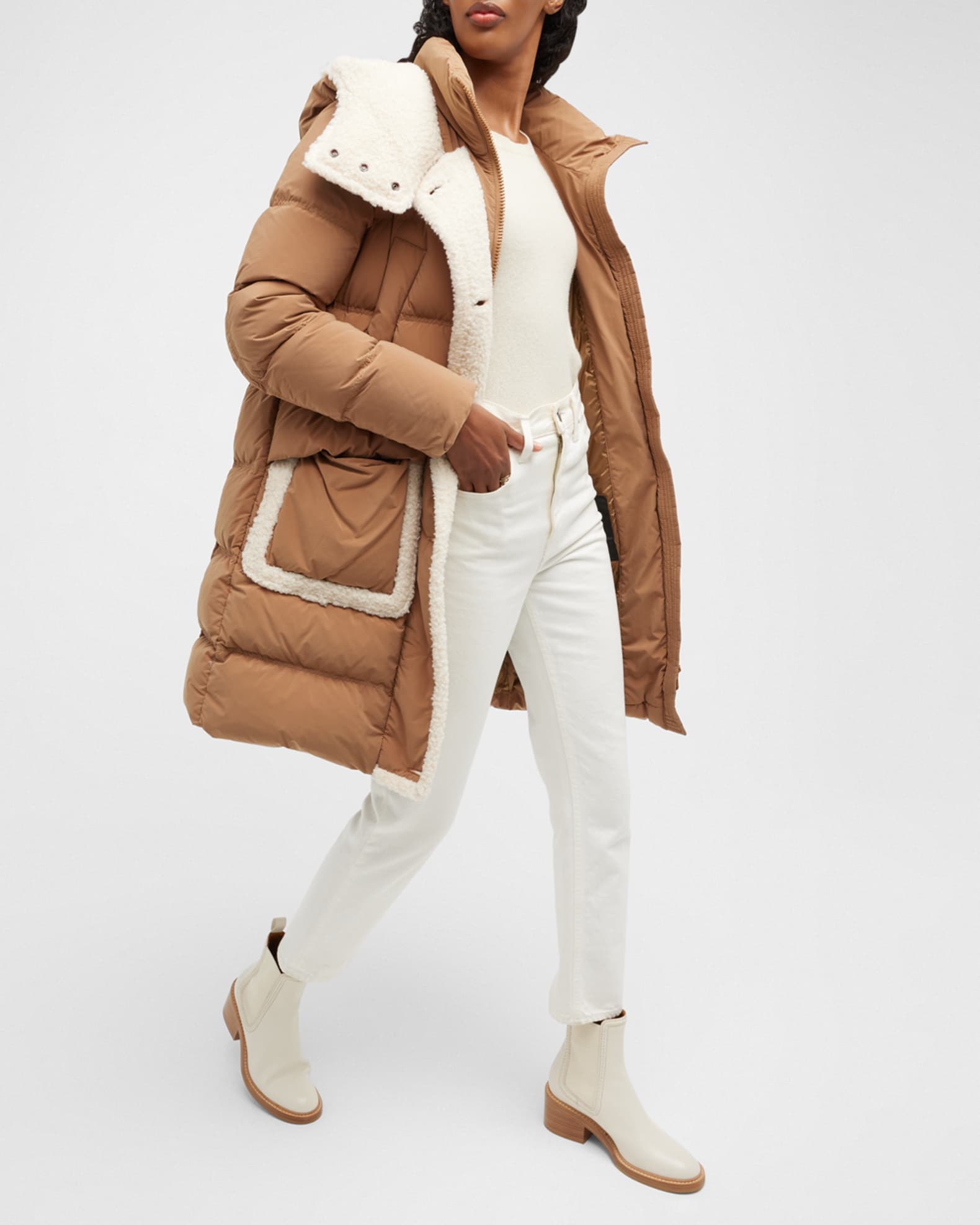 Peuterey Guardian Long Puffer Coat with Faux Shearling | Neiman Marcus