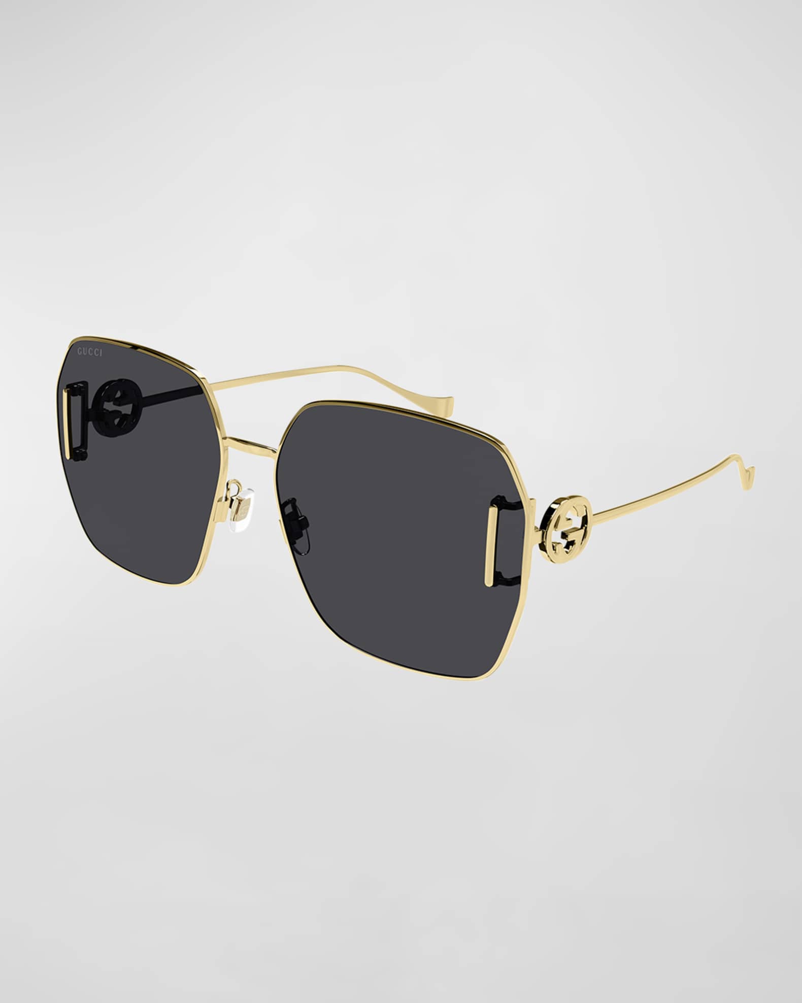 Gucci Golden GG Square Metal Sunglasses | Neiman Marcus
